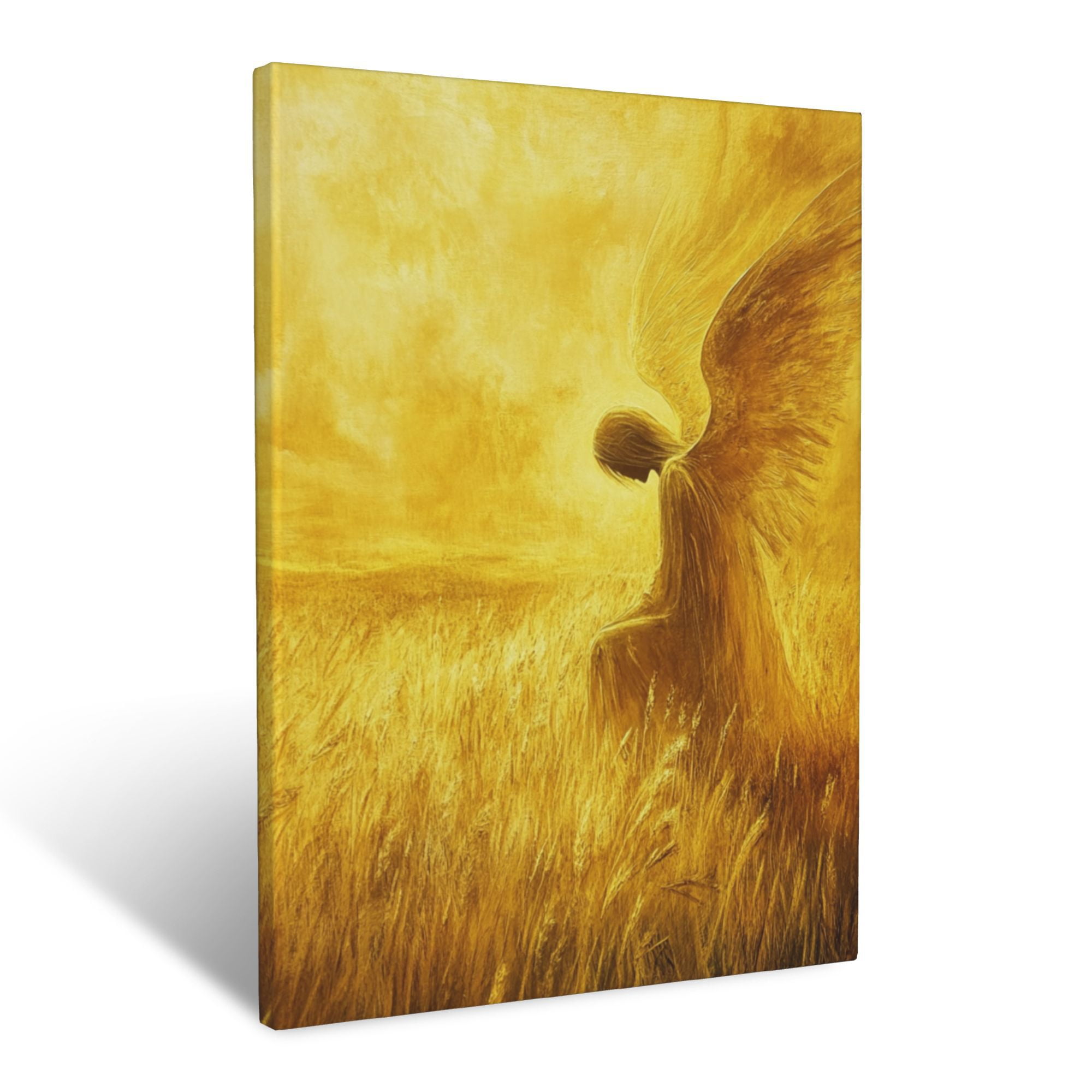 CozyNet Angel Kneeling In Glowing Golden Fields Radiant Figure ...