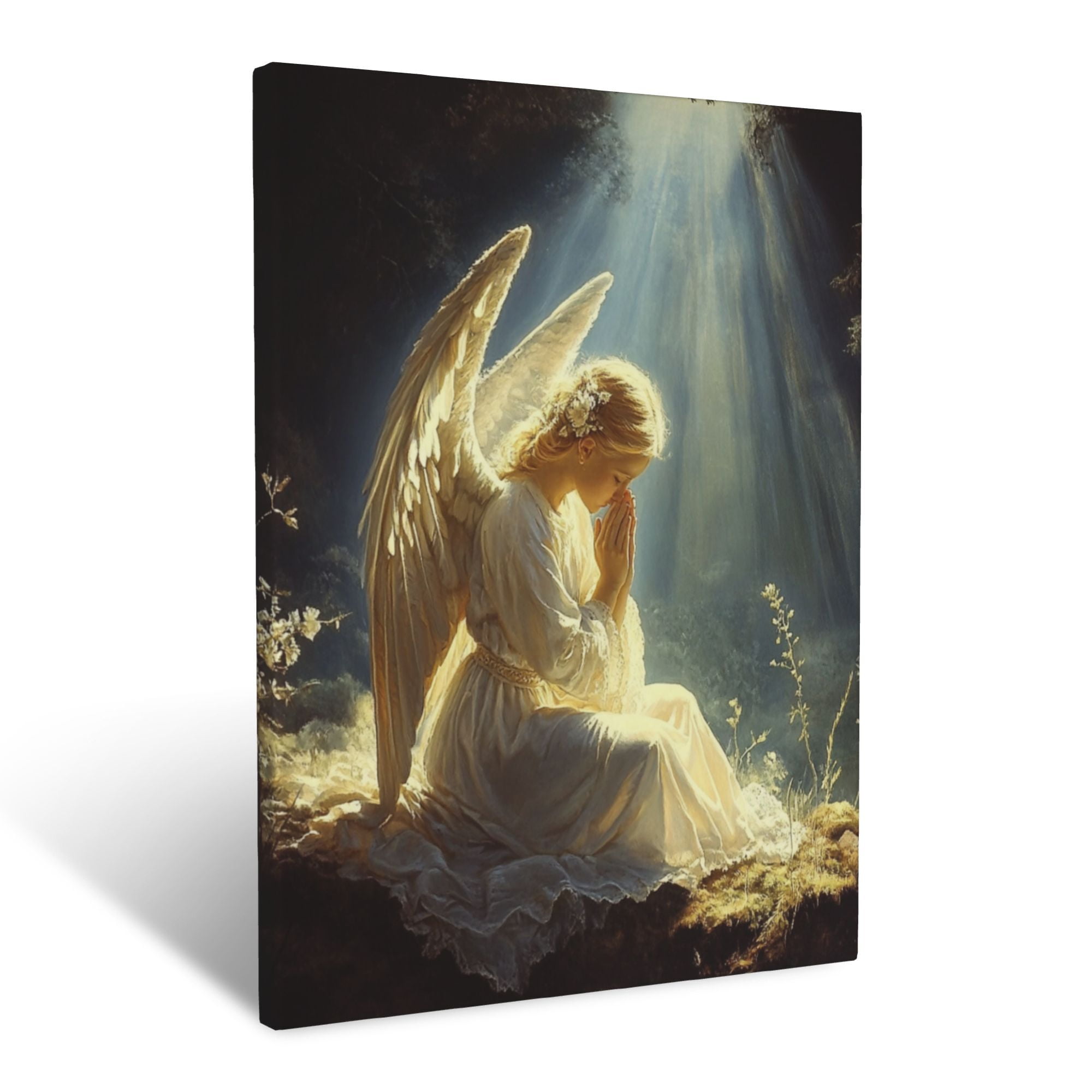 CozyNet An Angel Kneeling In Prayer With Radiant Light Shining From The ...