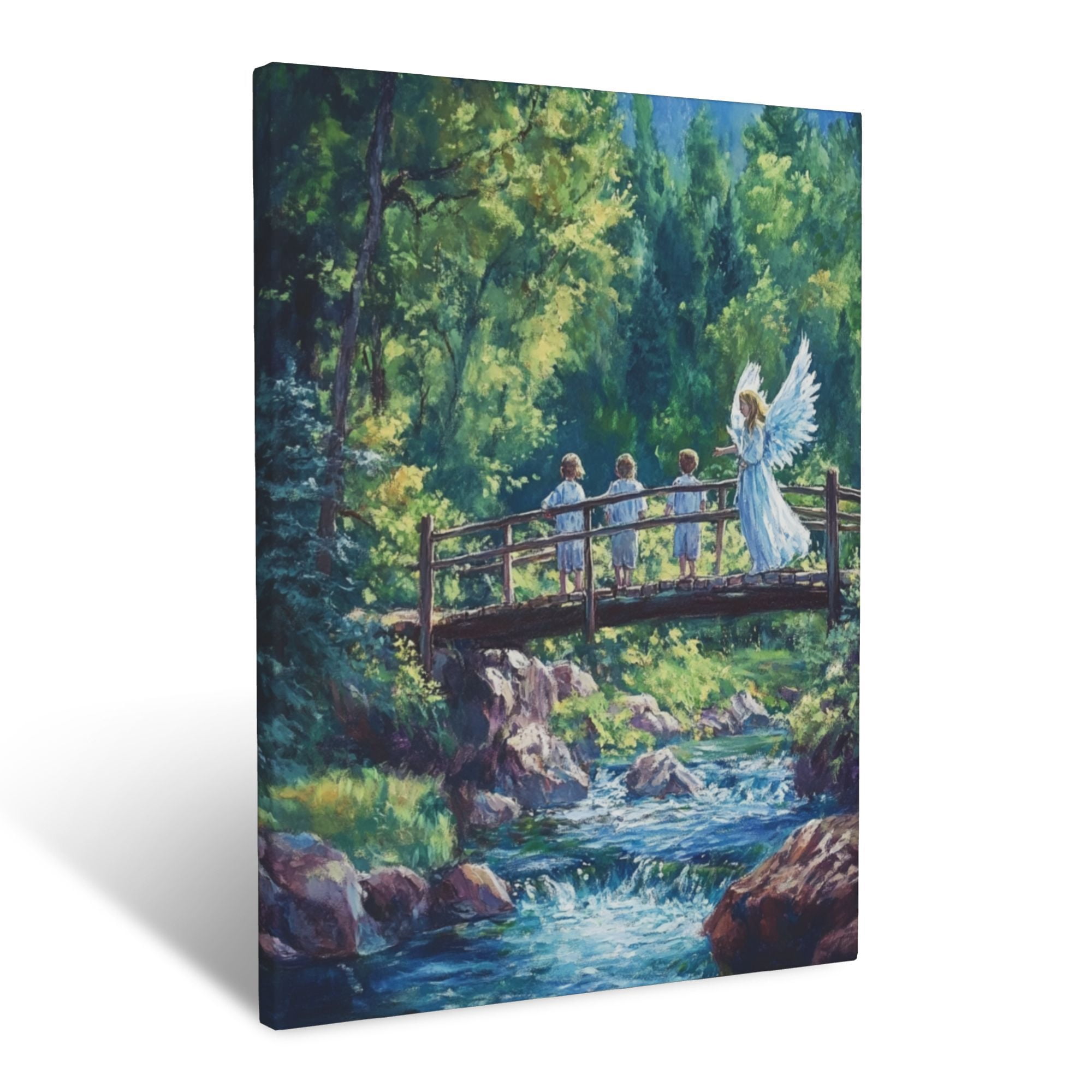 CozyNet Angel Watching Over Children Crossing A Wooden Bridge, Peaceful ...