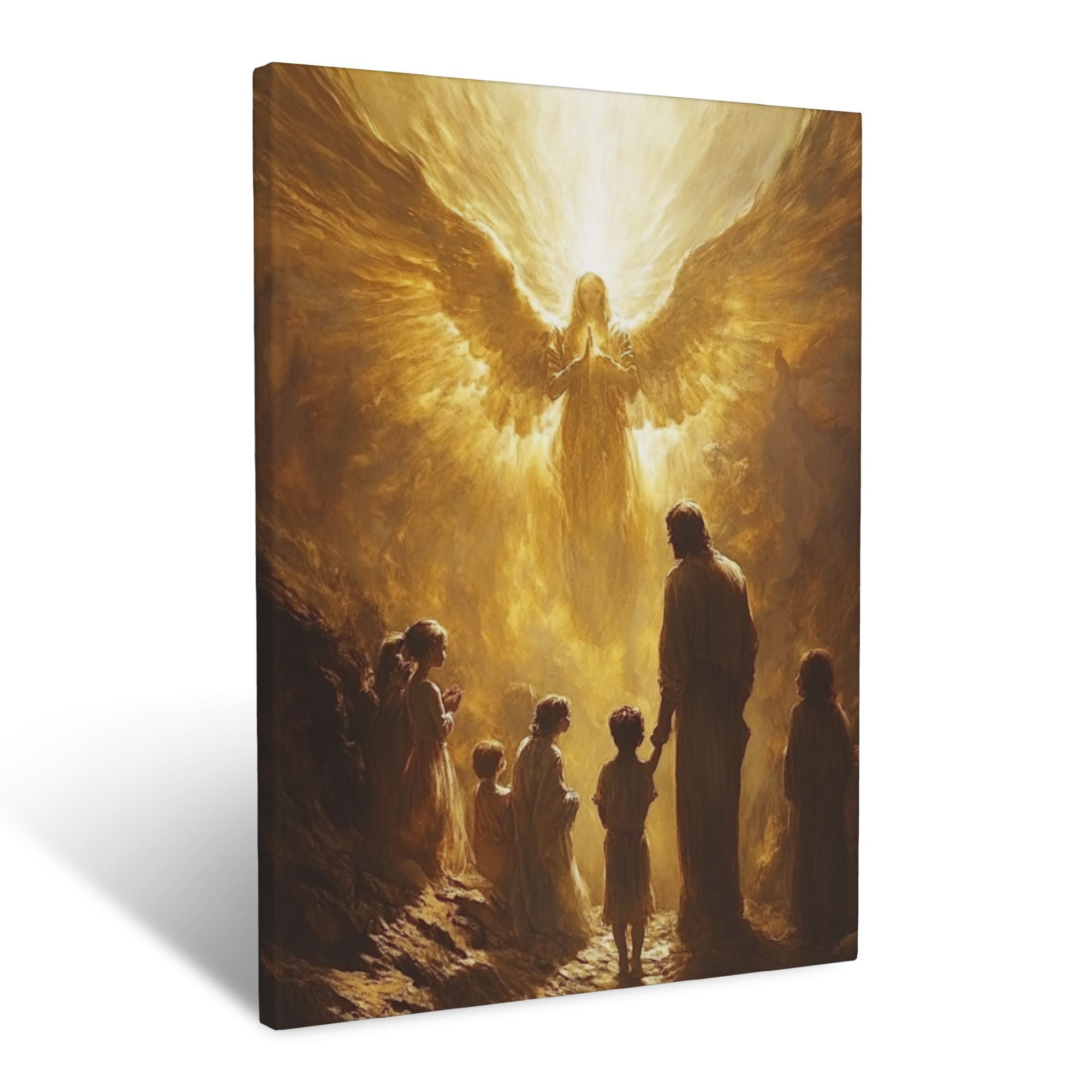CozyNet Angel Watching Over A Family In Prayer, Golden Light Cascading ...