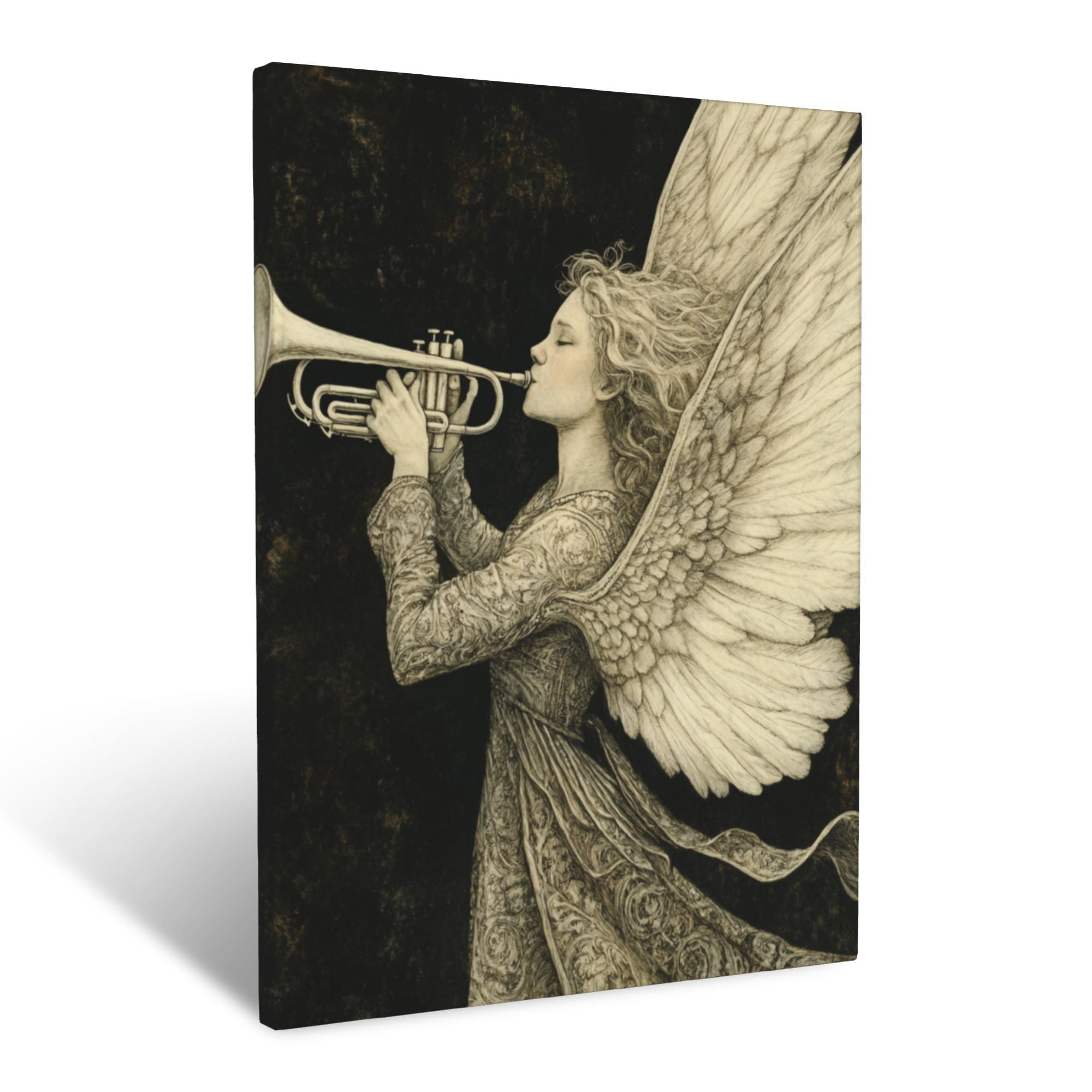 CozyNet Angel With Outstretched Wings, Holding A Trumpet, Ready To ...