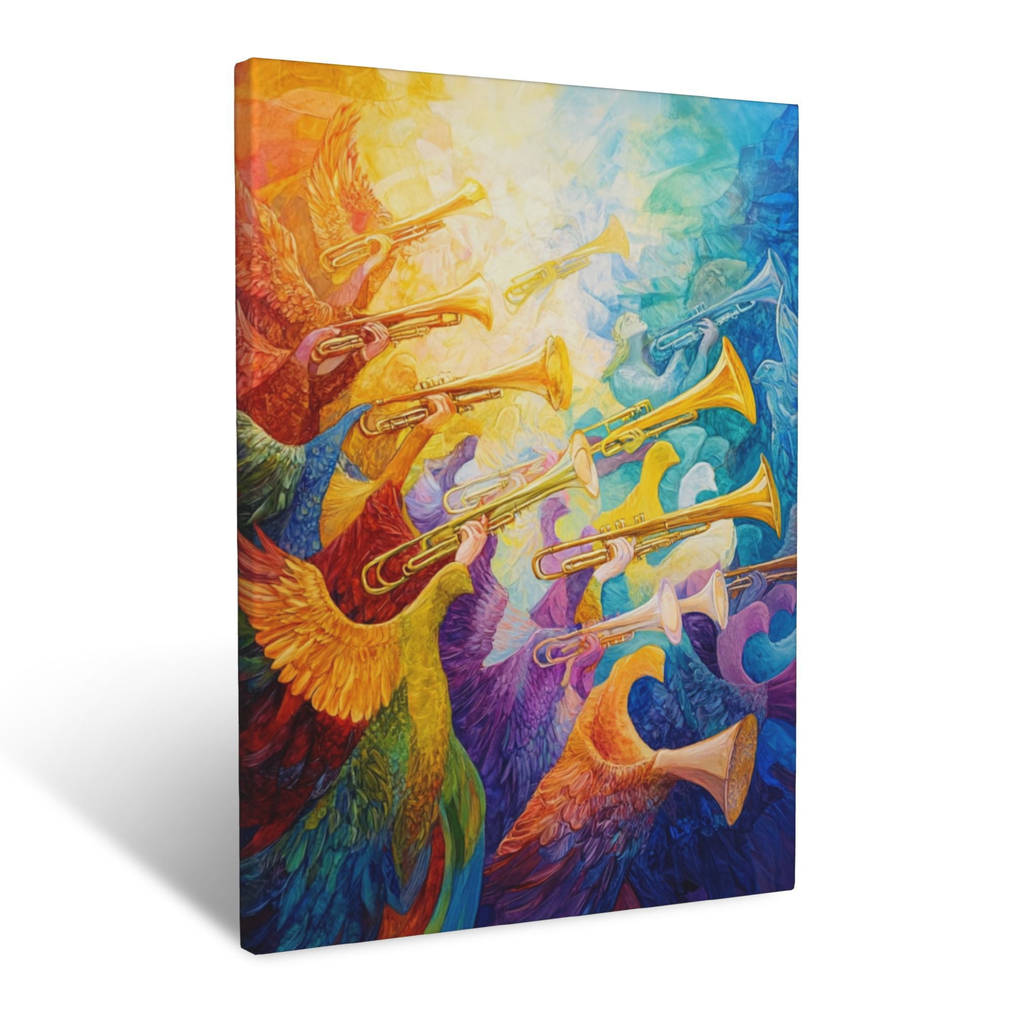 CozyNet Angels Rejoicing In Heaven Trumpets, Vibrant Colors & Radiant ...