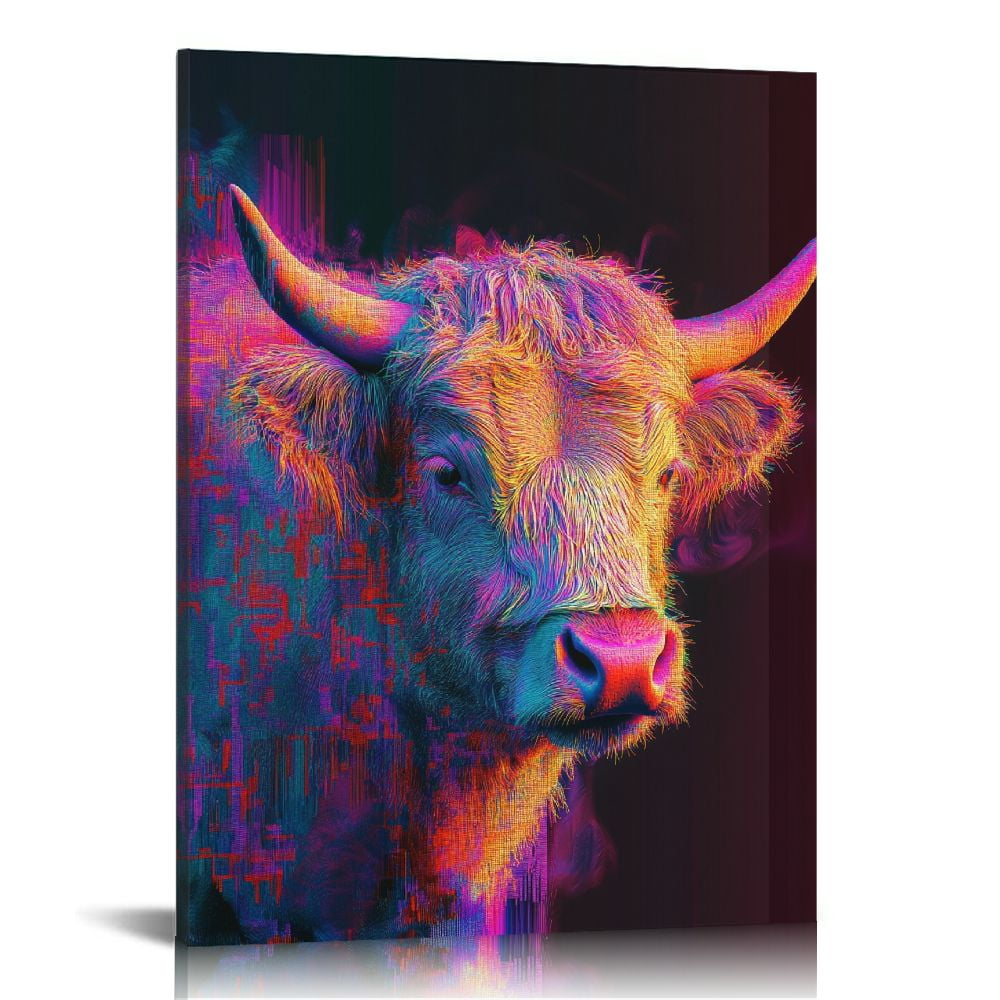 CozyNet Canvas Wall Art Surreal Digital Glitch Highland Cow - Distorted ...