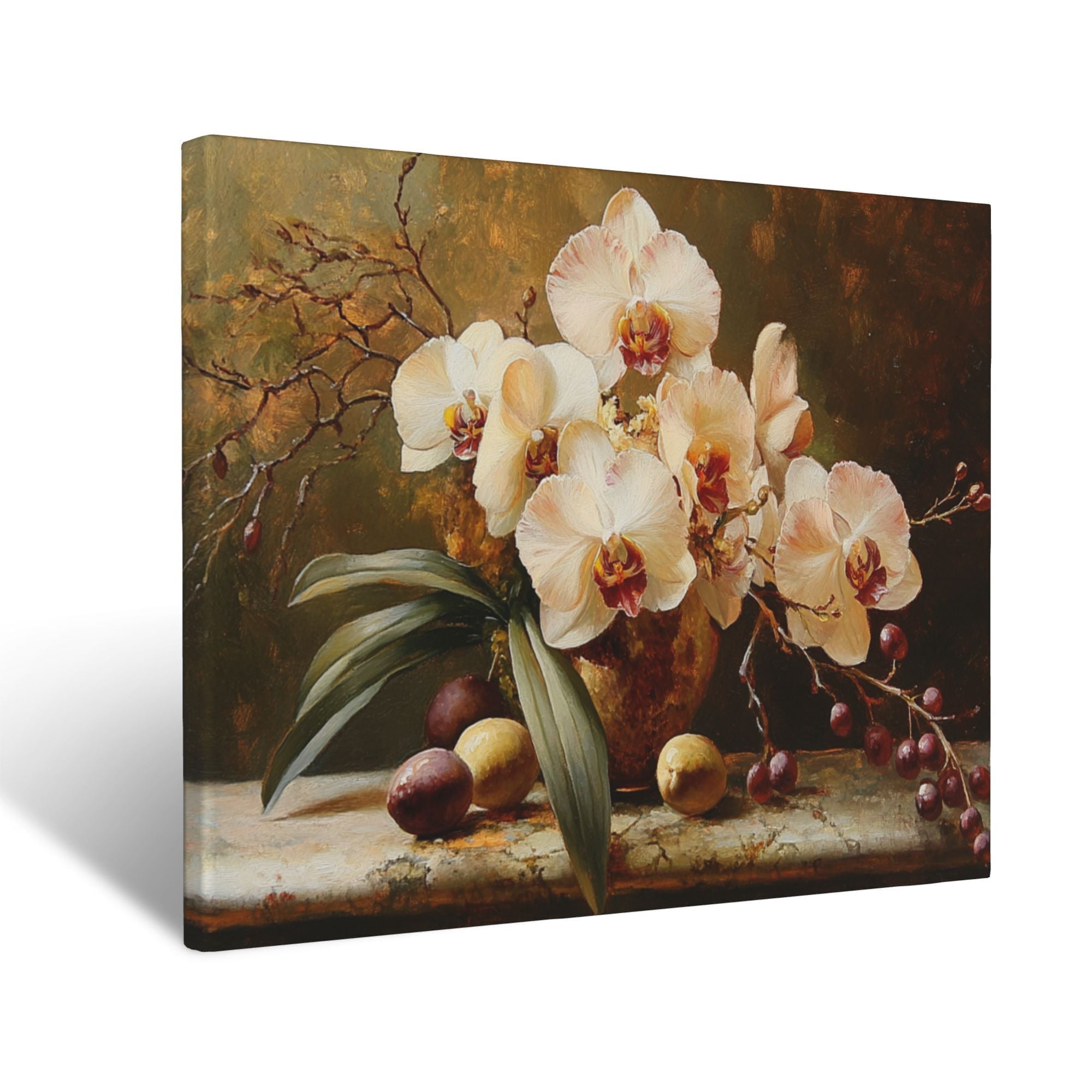 CozyNet Classical Botanical Oil Painting Orchids & Olive Branches, Deep ...