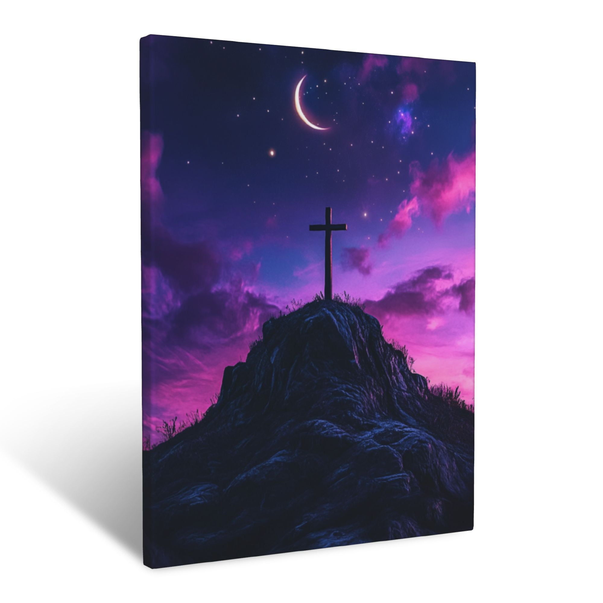 CozyNet Cross Atop A Mountain, Vibrant Sky With Glowing Stars & A ...