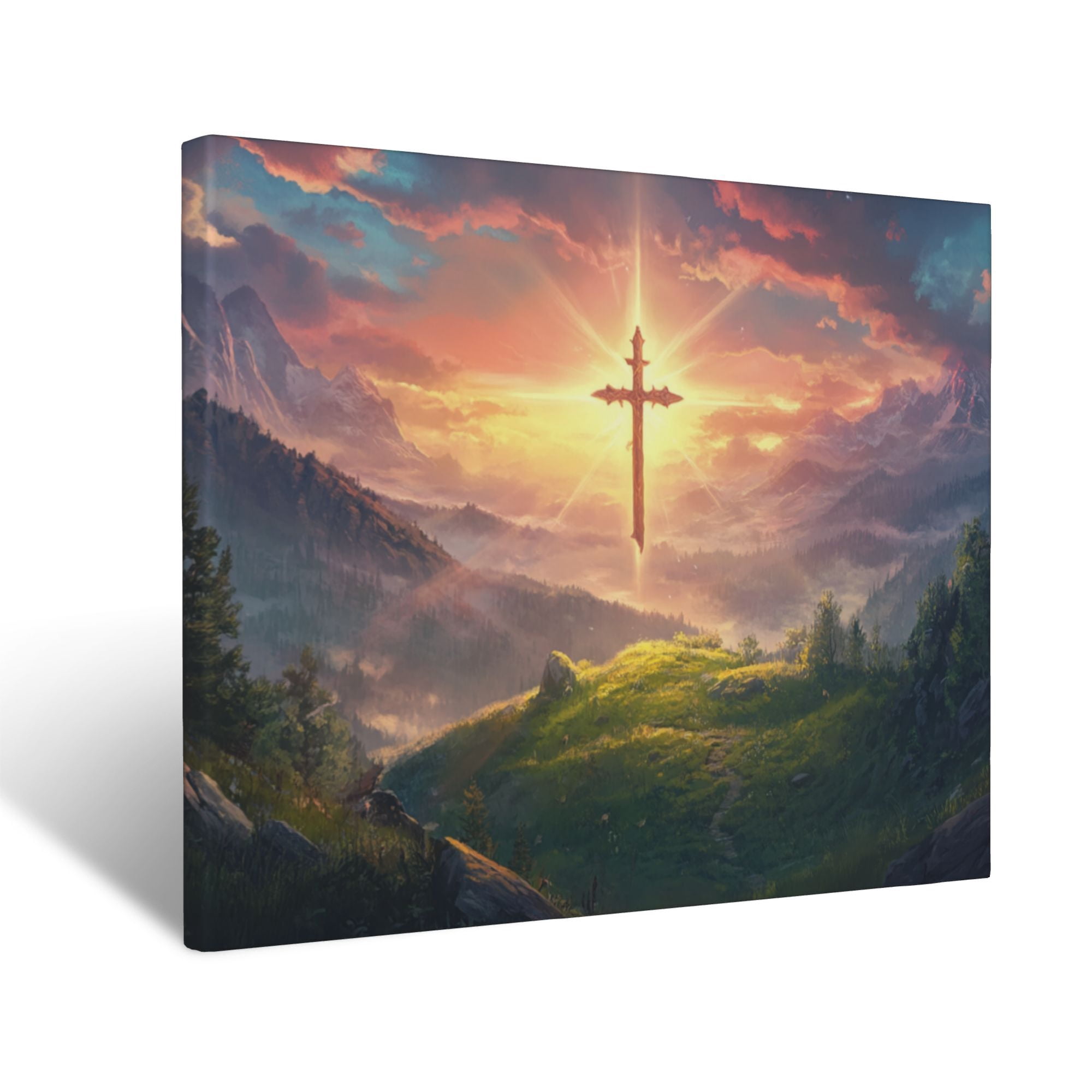 CozyNet Cross Glowing Above A Serene Valley, Surrounded By Radiant ...
