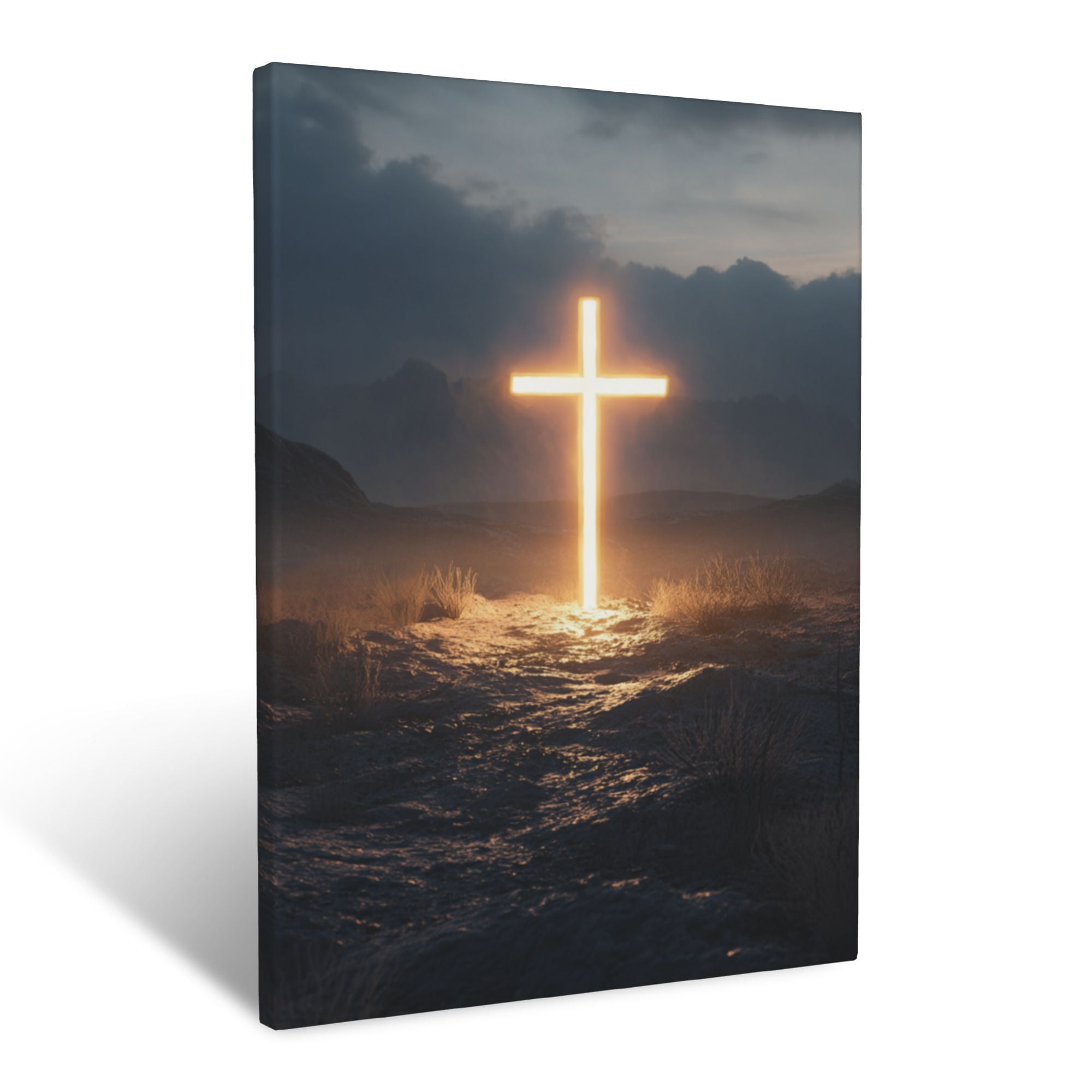 CozyNet Cross Glowing In A Desert Landscape Surrounded By Light ...