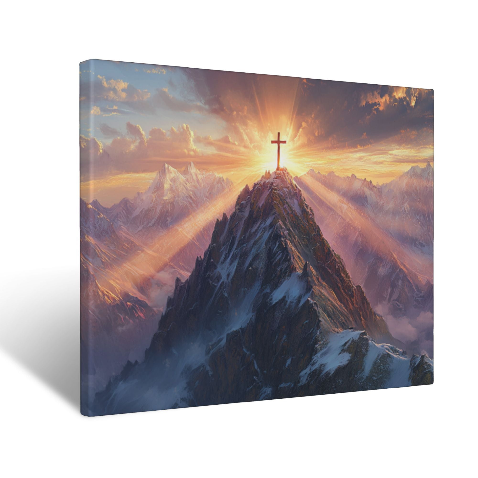 CozyNet Cross Glowing On A Rocky Mountain Peak, Surrounded By Radiant Beams Of Sunrise Wall Art ...