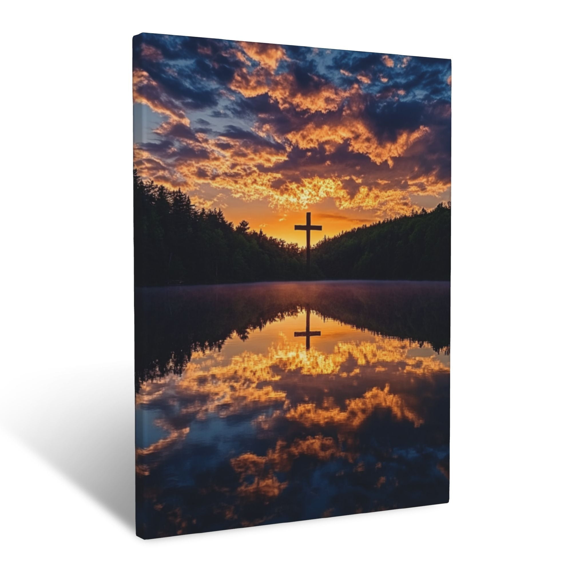 CozyNet Cross Reflected In A Calm Lake, Surrounded By A Forest ...