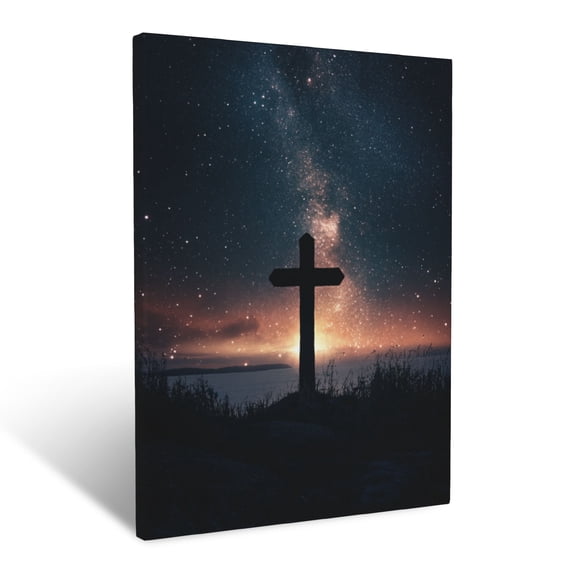 CozyNet Cross Silhouetted Against A Glowing Starry Sky, Peaceful And ...