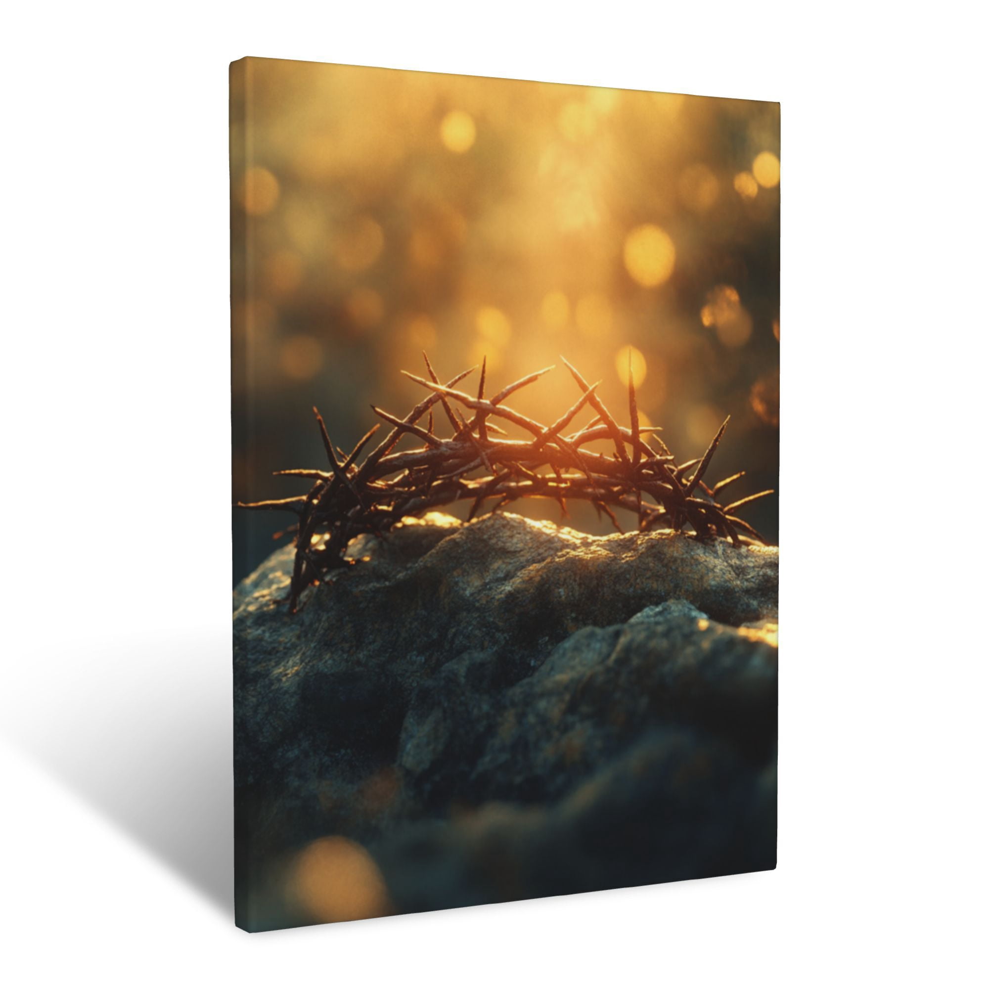 CozyNet Crown Of Thorns Glowing On A Rock Under Soft Golden Rays Symbol ...