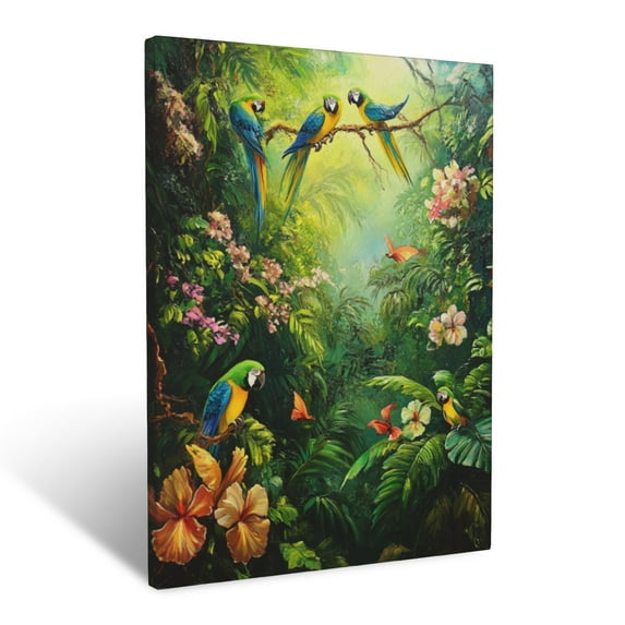 CozyNet Dense Rainforest Scene Alive With Parrots, Vines & Orchid ...