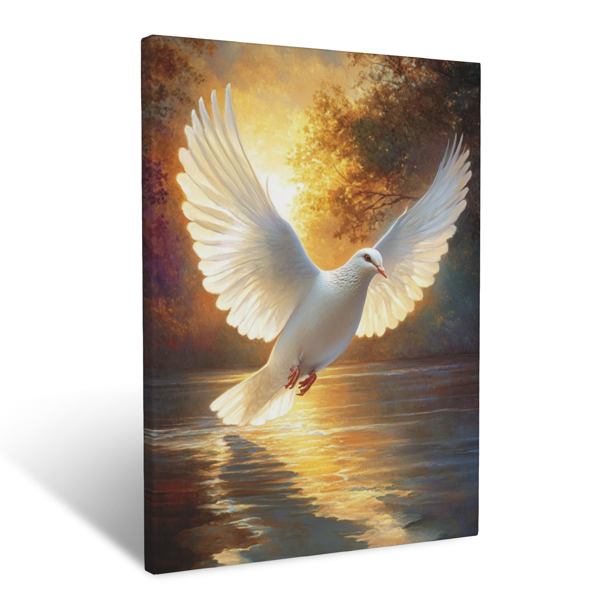 CozyNet Dove Descending Toward Water Glowing Wings Reflecting Divine ...
