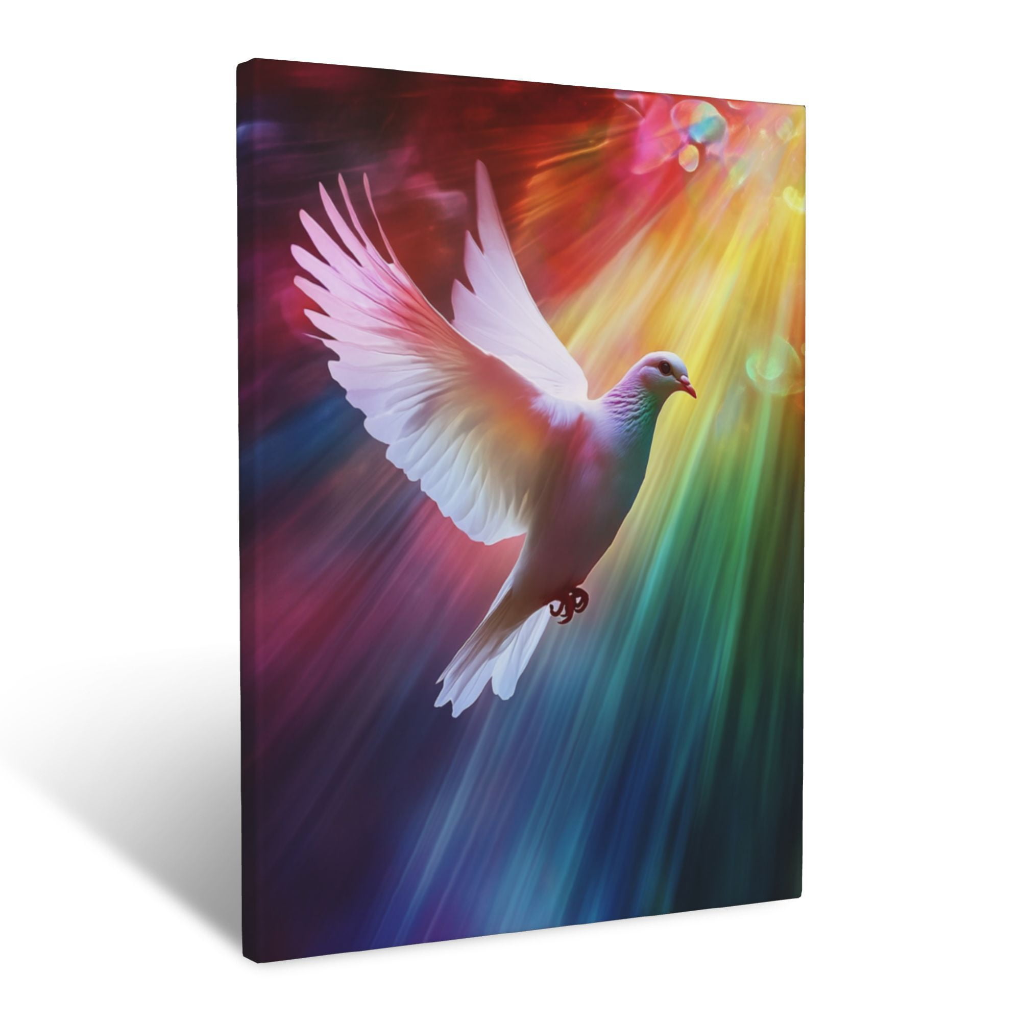 CozyNet Dove Flying Through A Glowing Rainbow, Vibrant Beams Of Light ...