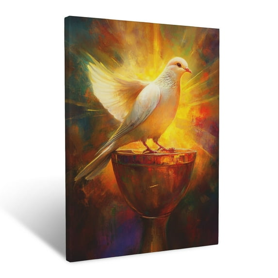 CozyNet Dove Perched On A Glowing Chalice, Vibrant Rays Of Light ...