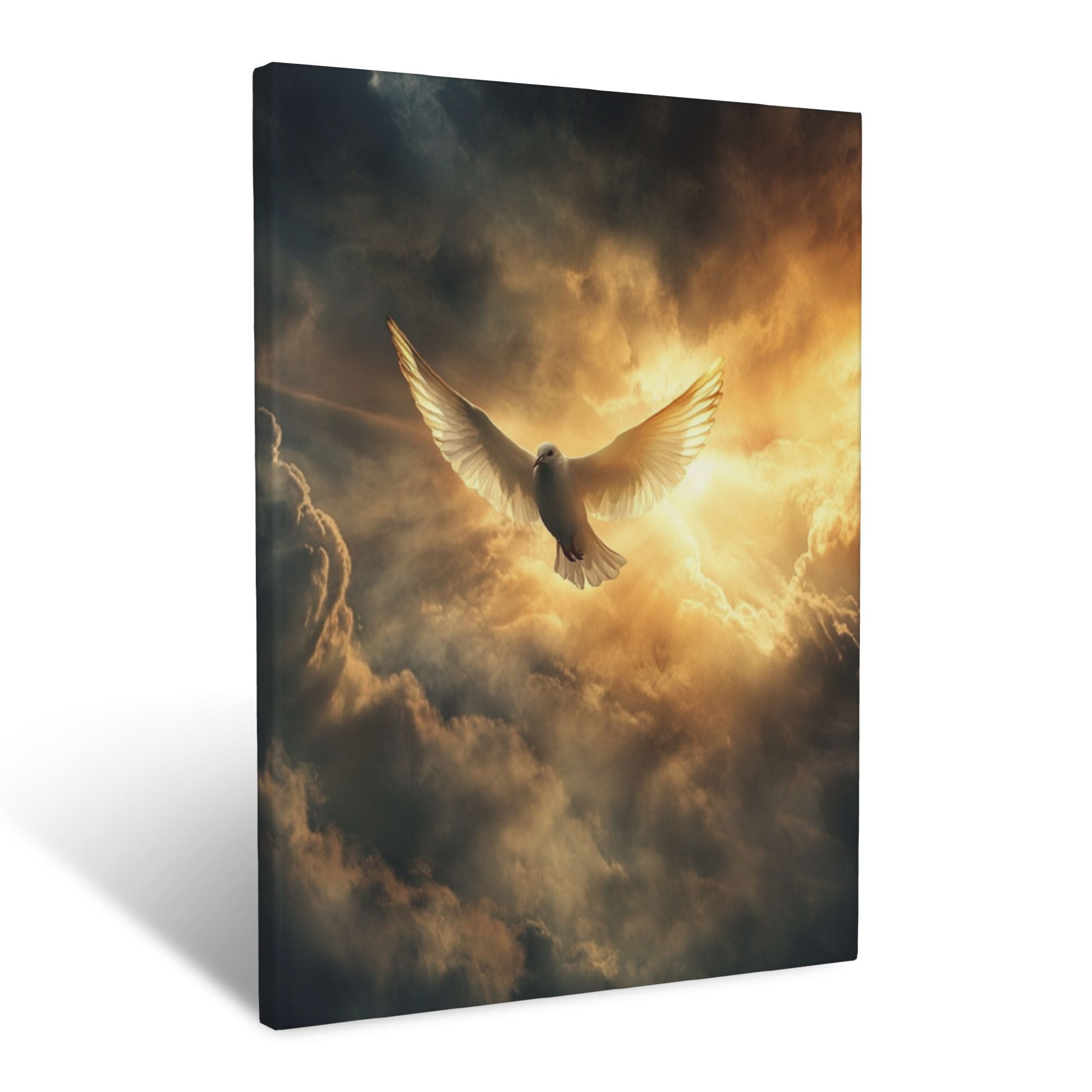 CozyNet Dove Soaring Through Storm Clouds, Golden Rays Breaking Through ...