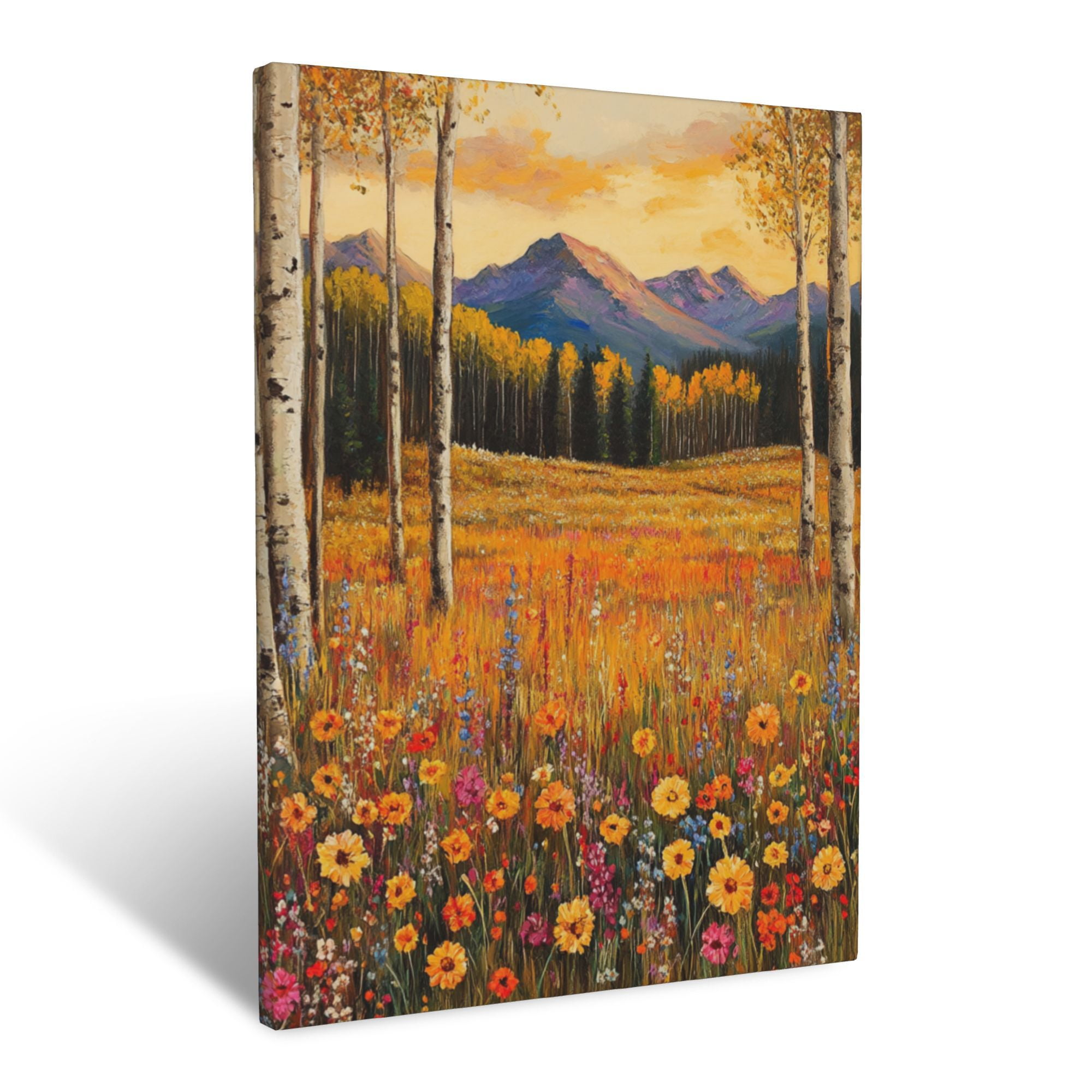 CozyNet Dreamlike Scene Of Tall Aspen Trees And A Field Of Colorful ...