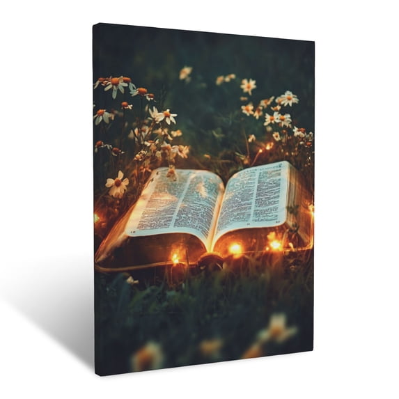 CozyNet A Glowing Bible Open In A Serene Field With Flowers Around It ...