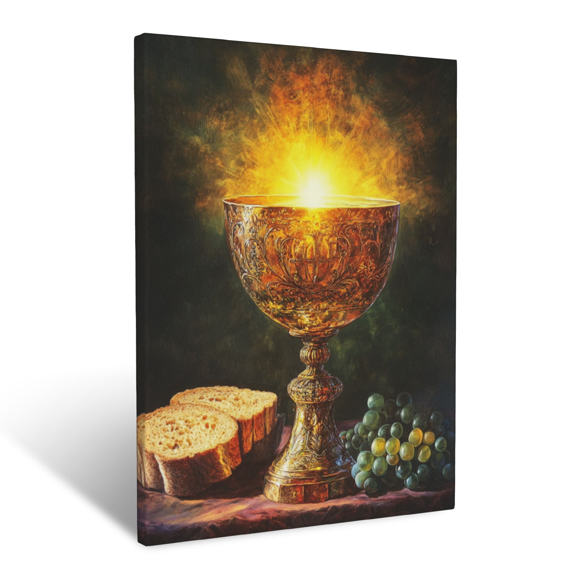CozyNet A Glowing Chalice With Radiant Bread And Grapes, Symbolizing ...