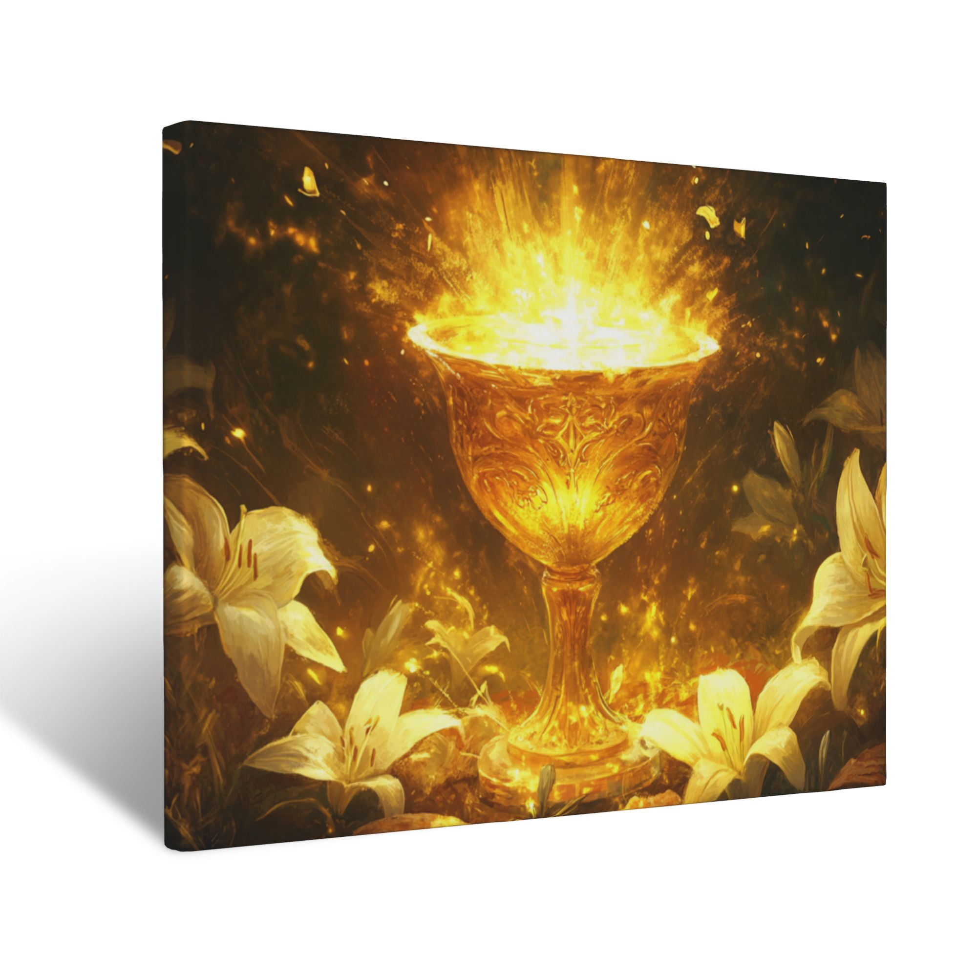 CozyNet Glowing Chalice Surrounded By Lilies And Bread, Symbolizing ...