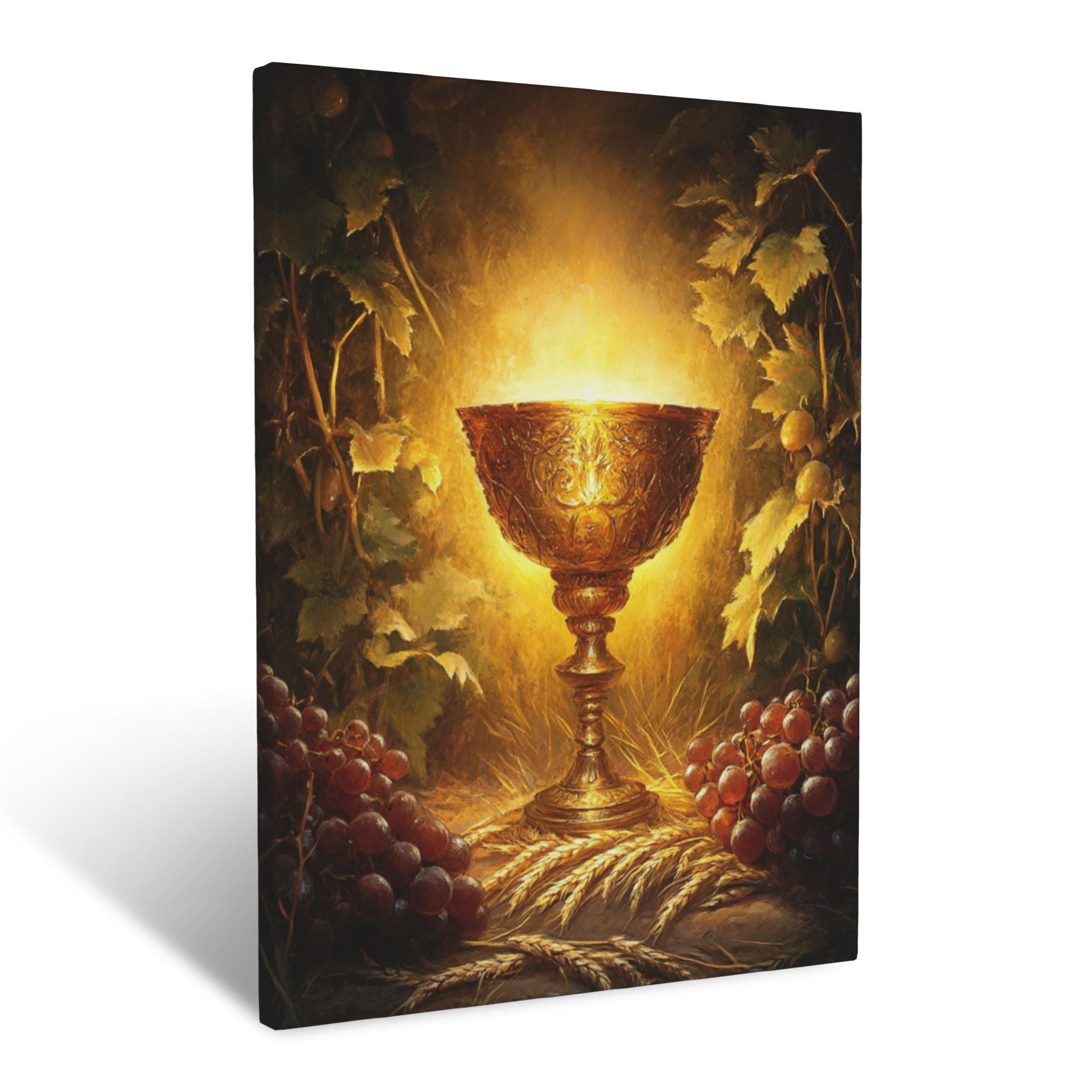 CozyNet Glowing Chalice With Soft Light Surrounded By Grapes & Wheat ...