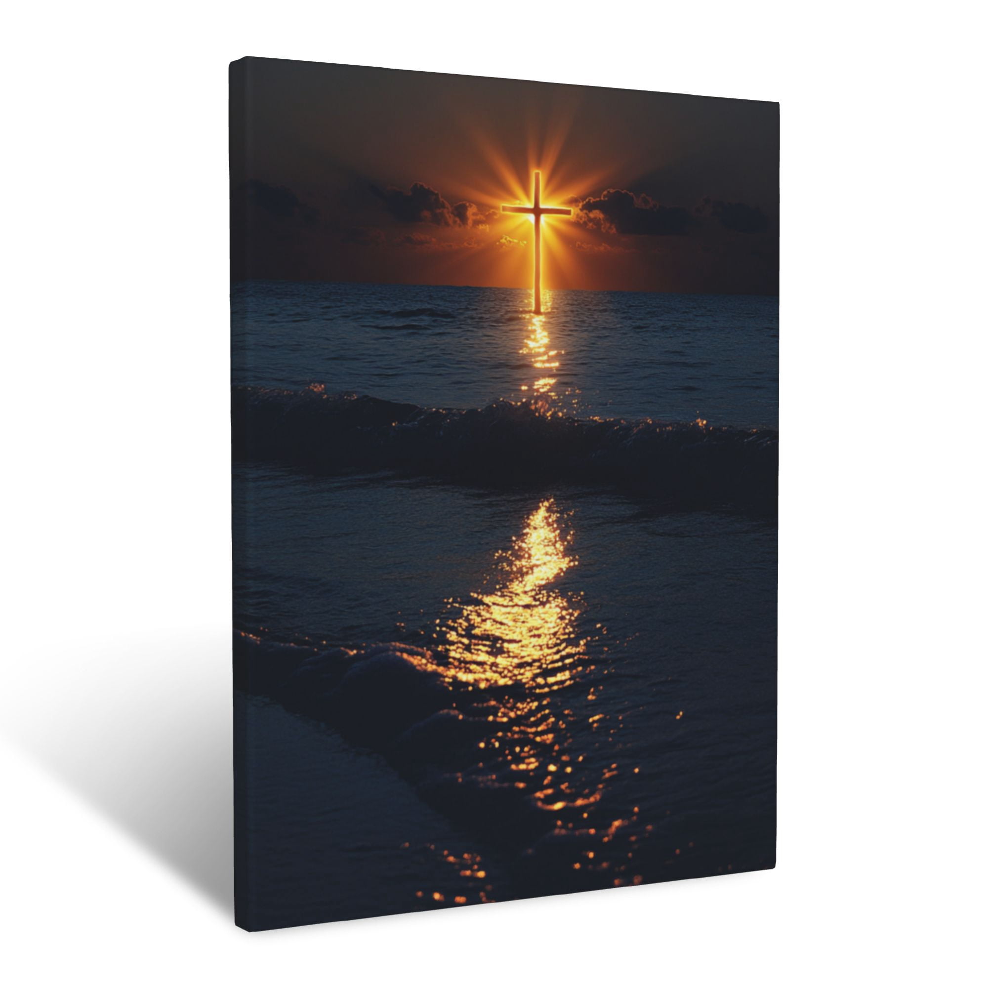CozyNet Glowing Cross At The Edge Of A Tranquil Sea With Sunlight ...