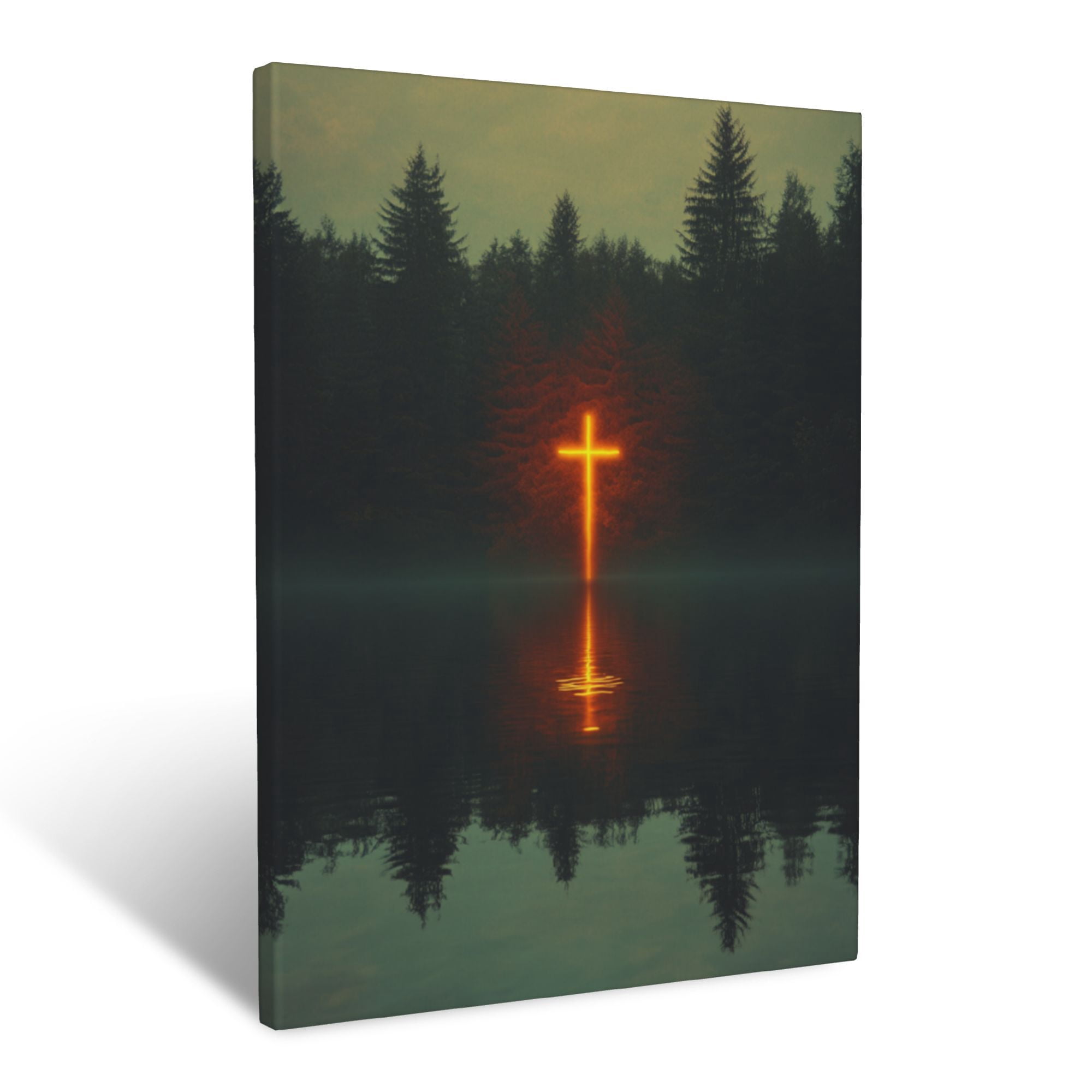 CozyNet A Glowing Cross Reflected In A Serene Lake Surrounded By Trees ...