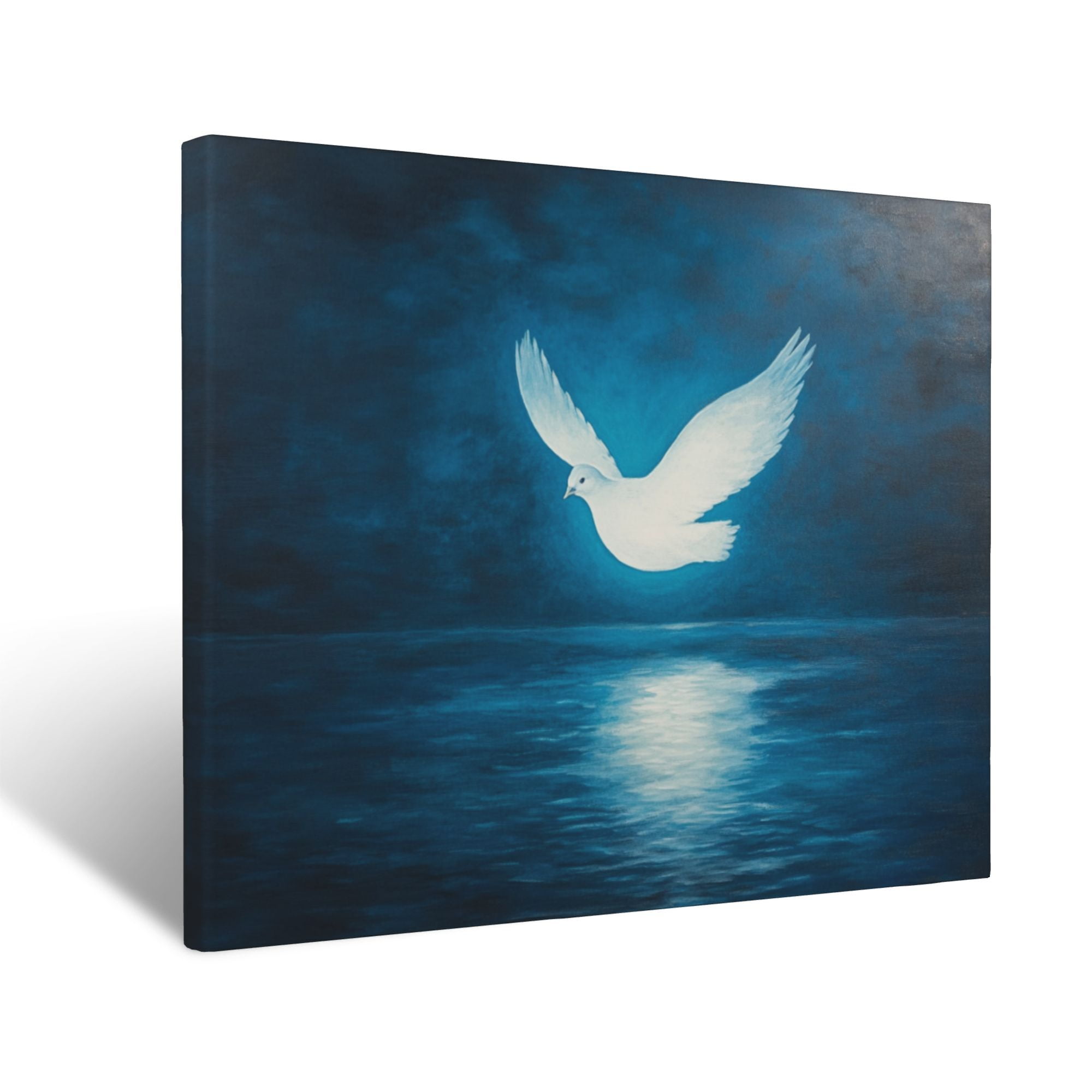 CozyNet Glowing Dove Descending Over Calm Waters, Symbolizing Peace ...