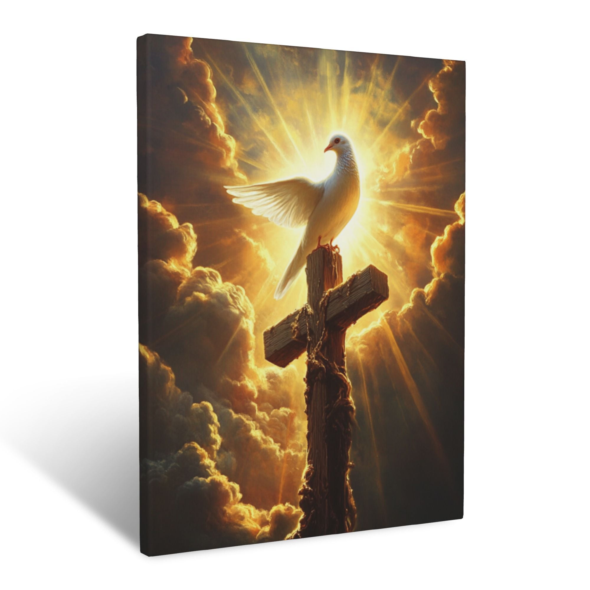 CozyNet Glowing Dove Perched On A Cross With Radiant Light Streaming ...