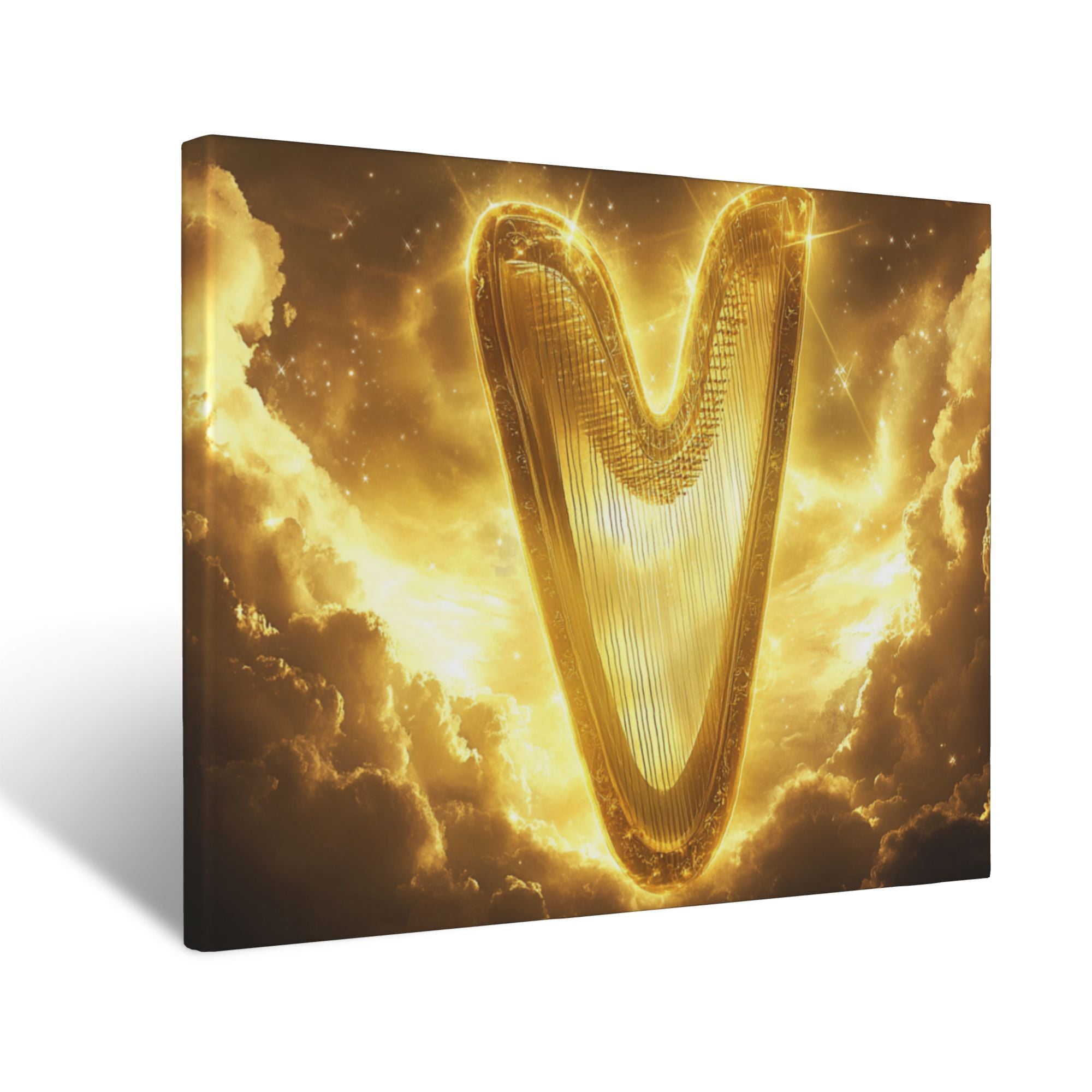 CozyNet Glowing Golden Harp Surrounded By Heavenly Clouds, Symbolizing ...