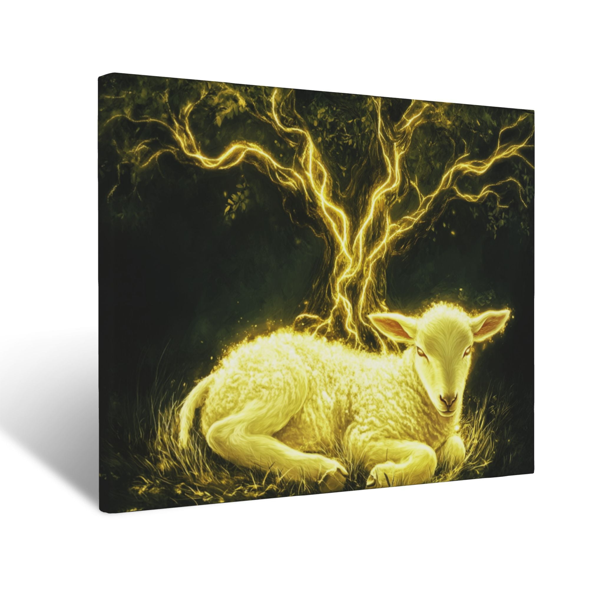 CozyNet Glowing Lamb Resting Under A Tree Of Life, Symbolizing Purity ...