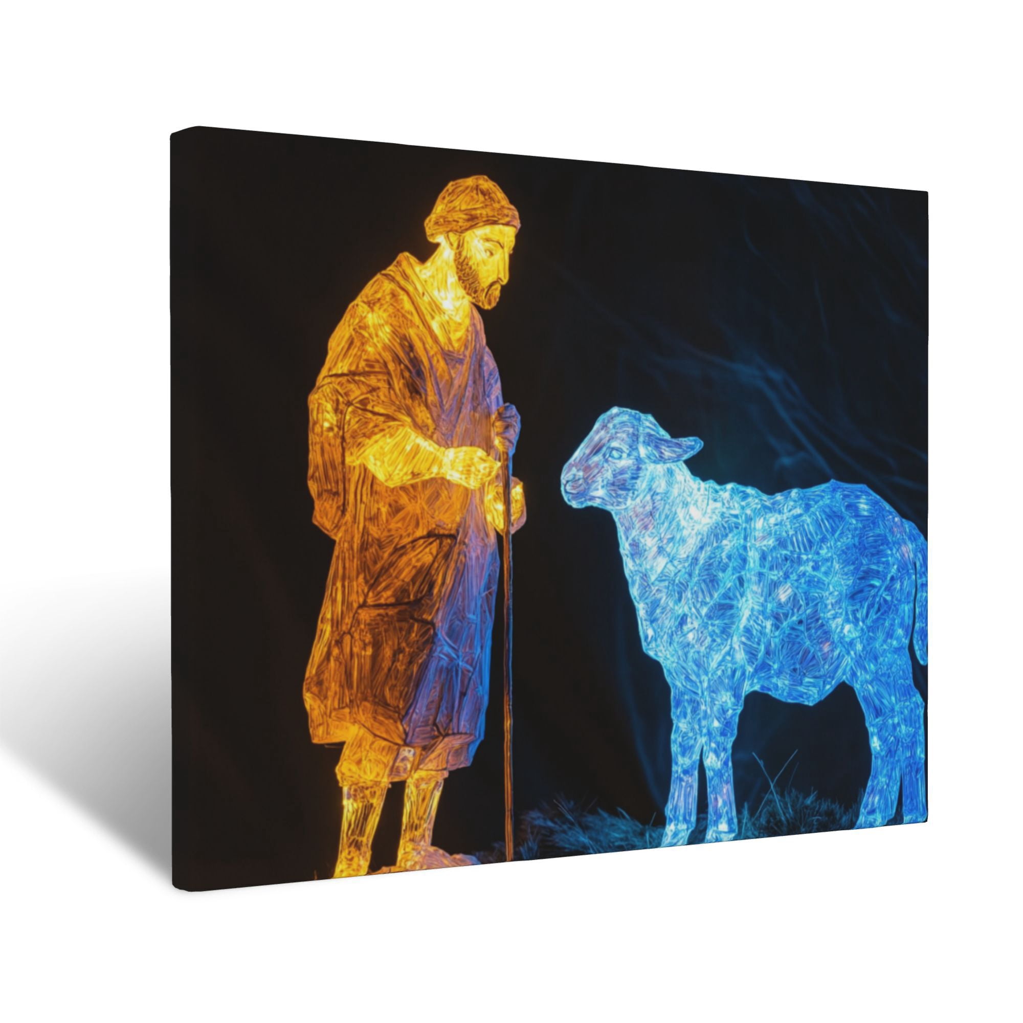 CozyNet Glowing Lamb Standing Beside A Shepherd, Symbolizing Peace ...