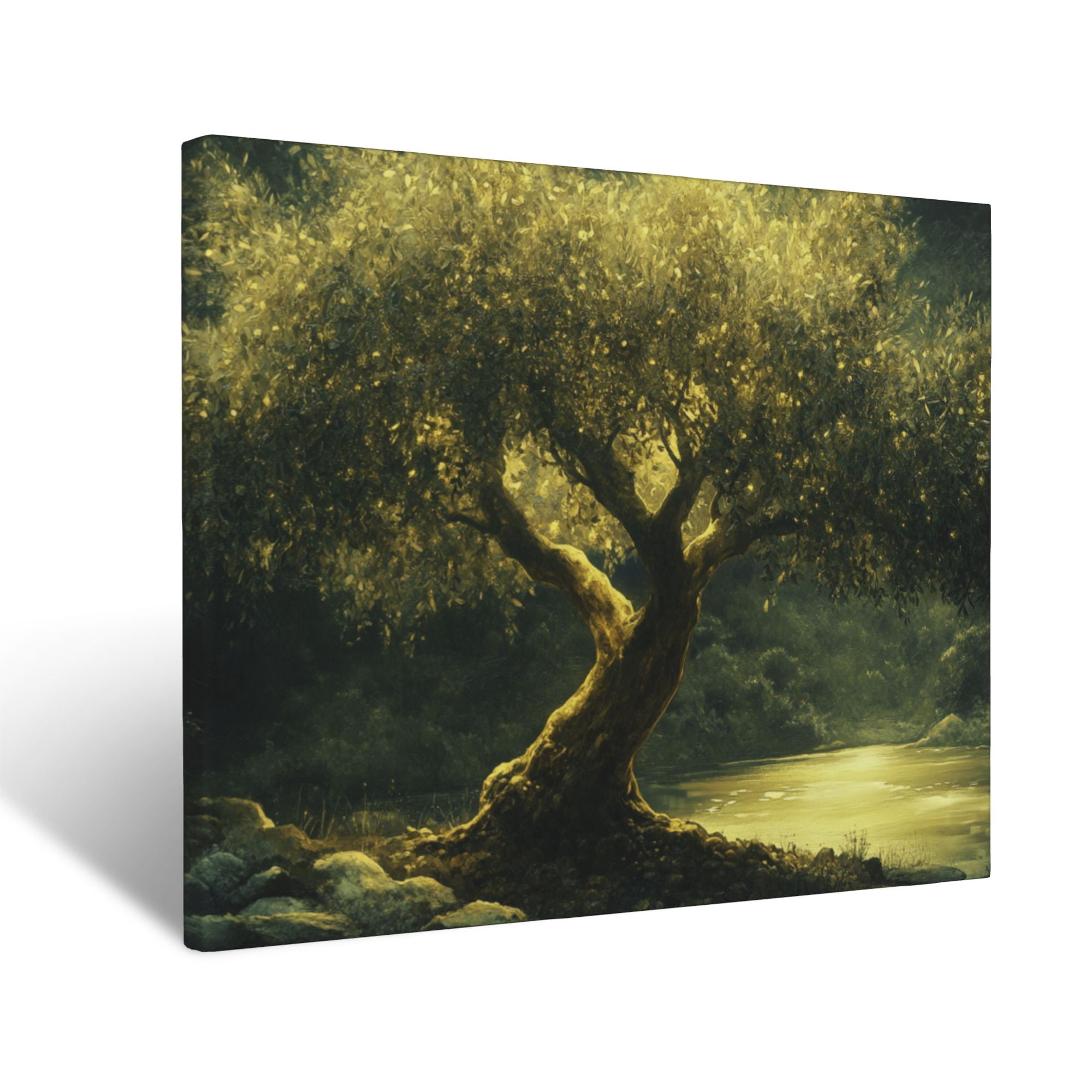 CozyNet Glowing Olive Tree Flourishing By A Peaceful River, Symbolizing ...