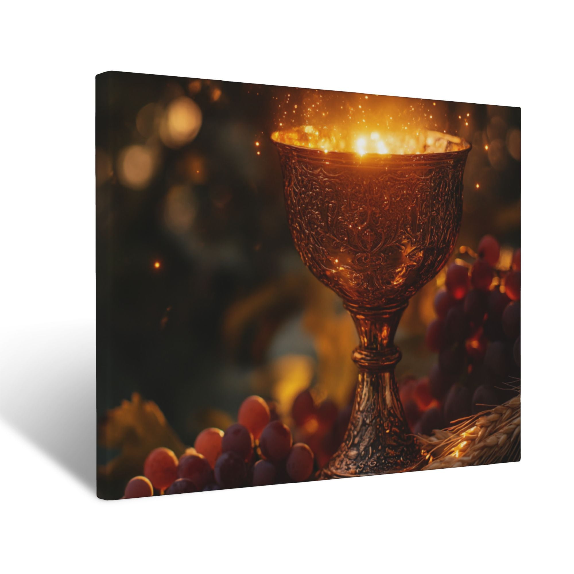 CozyNet Glowing Radiant Chalice With Grapes And Wheat, Symbolizing Holy ...