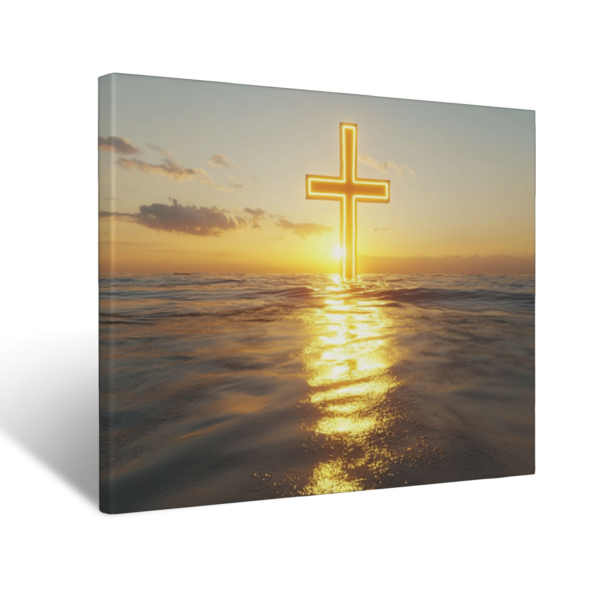 CozyNet Glowing Radiant Cross On A Beach With Golden Light Reflecting ...
