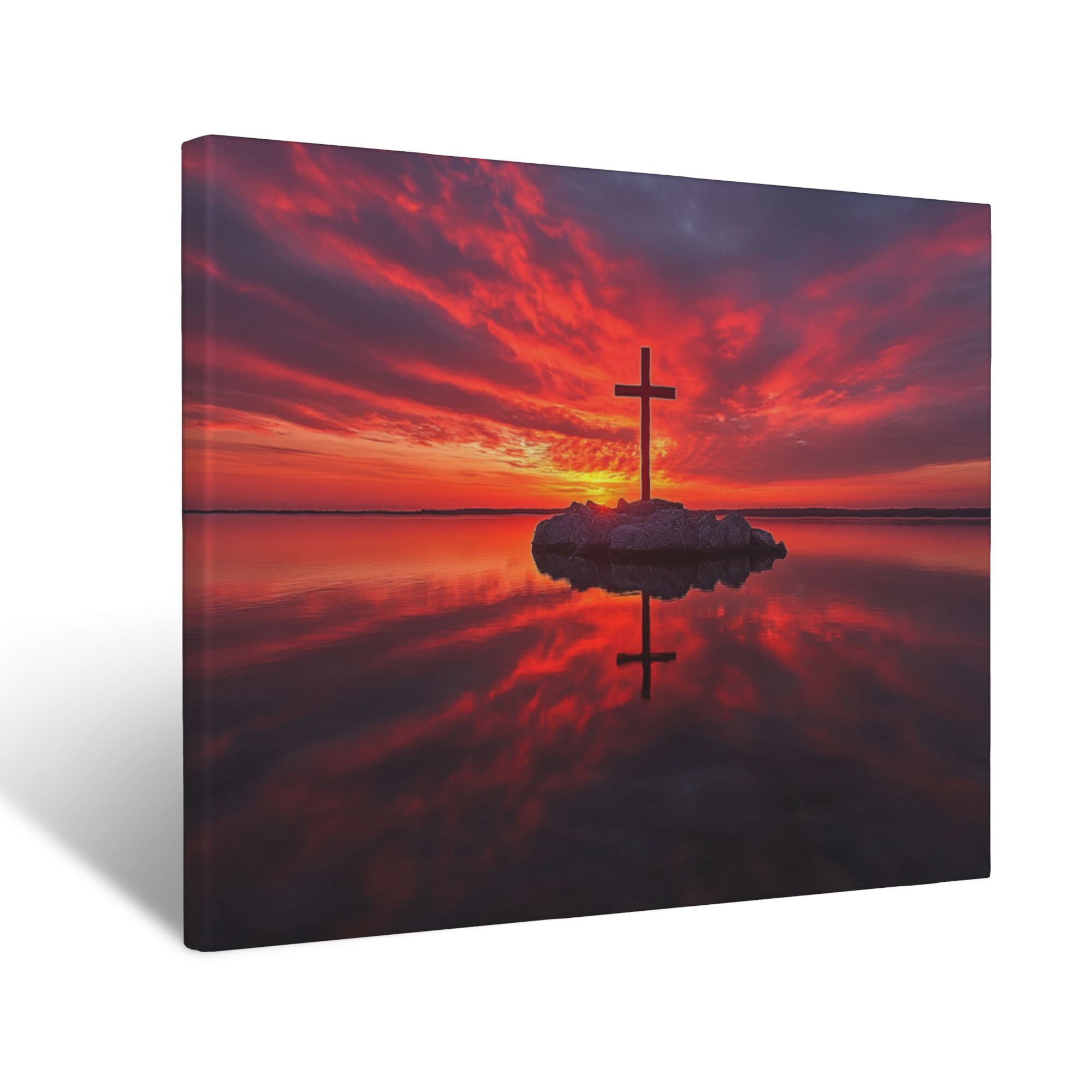 CozyNet Glowing Radiant Sunrise Illuminating A Cross Reflected In Calm ...