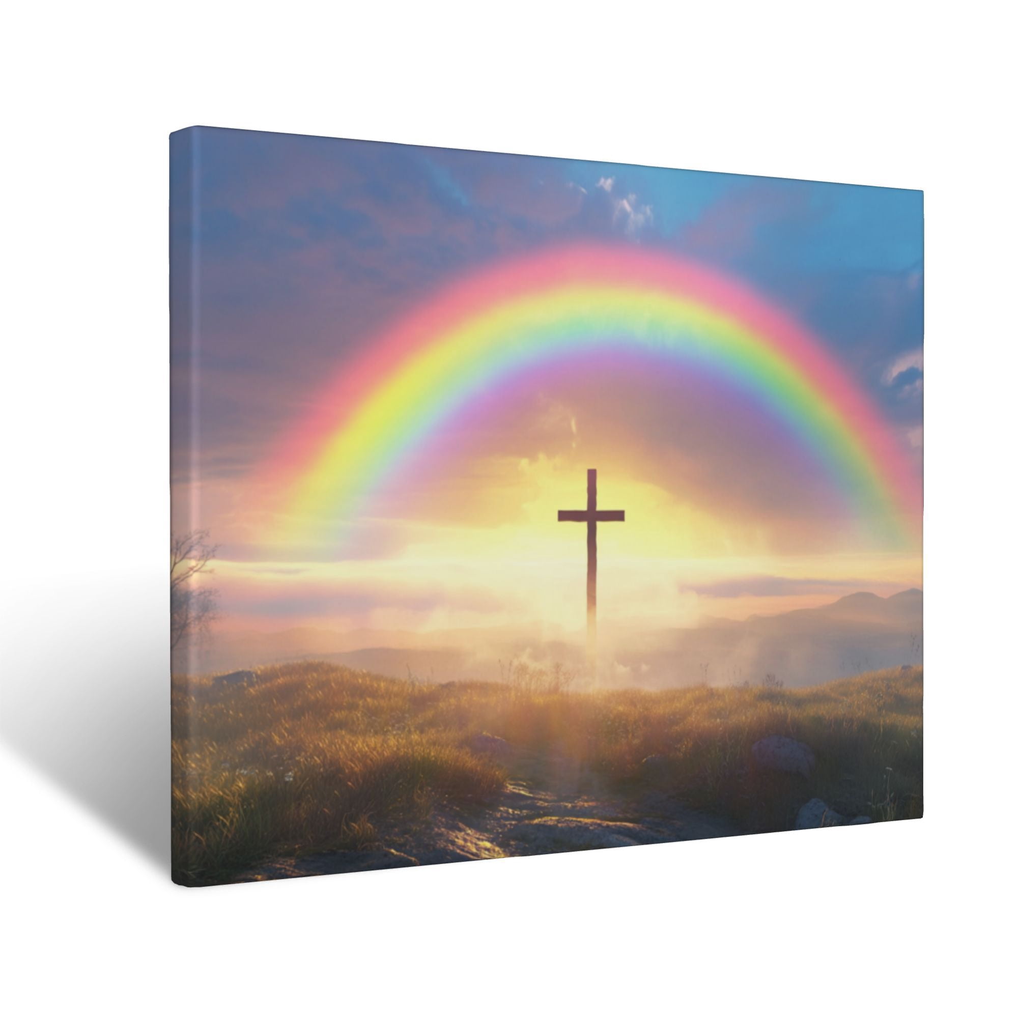 CozyNet Glowing Rainbow Arching Over A Valley, With A Cross At The ...