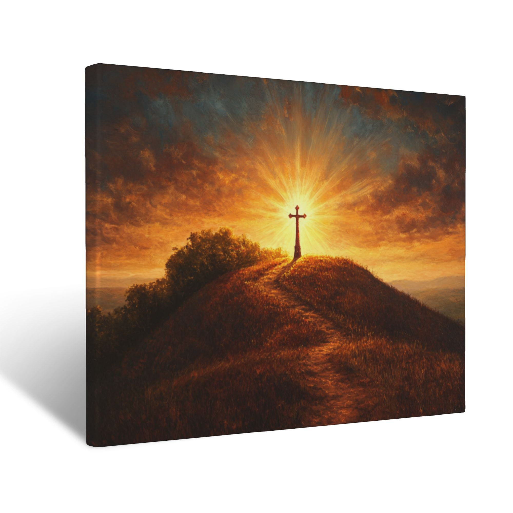 CozyNet Glowing Sunburst Cross On A Hill Surrounded By A Peaceful ...