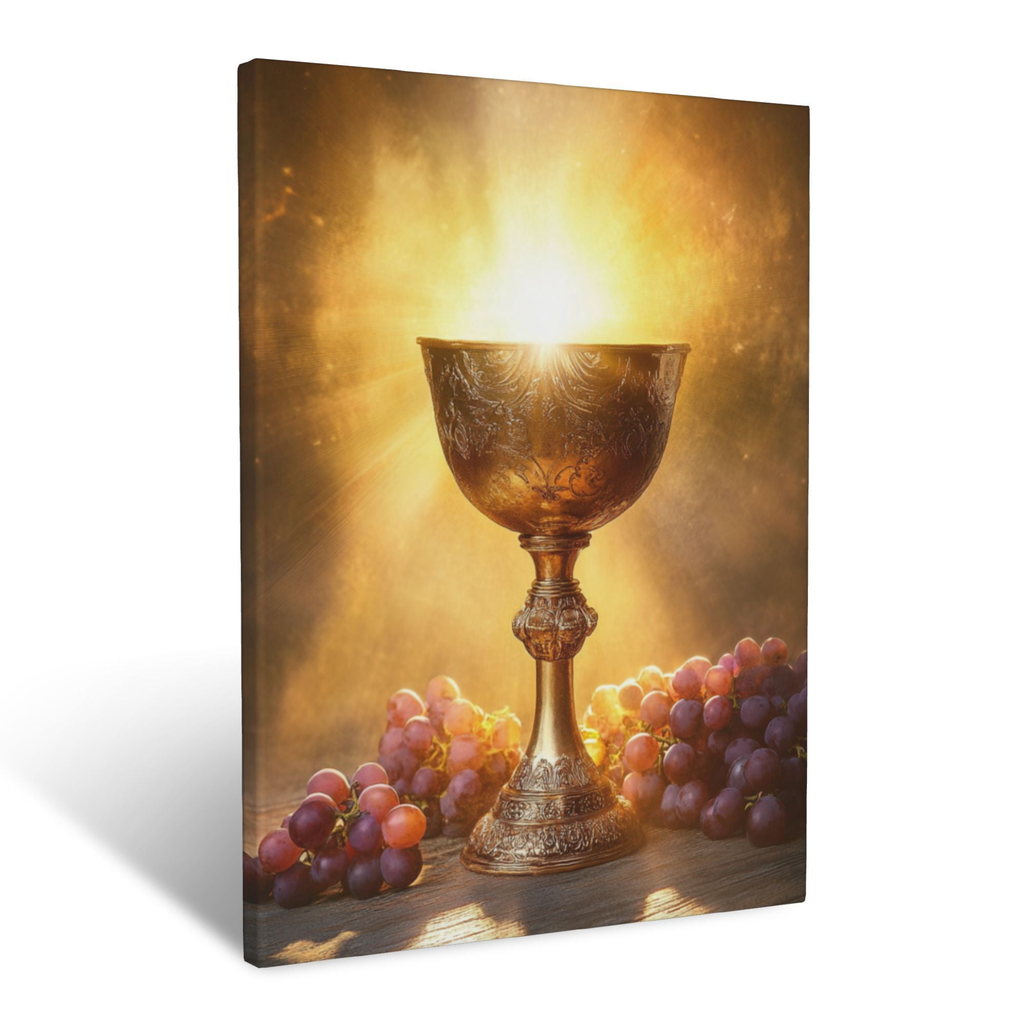 CozyNet Golden Chalice With Radiant Light And Grapes Symbol Of Holy ...