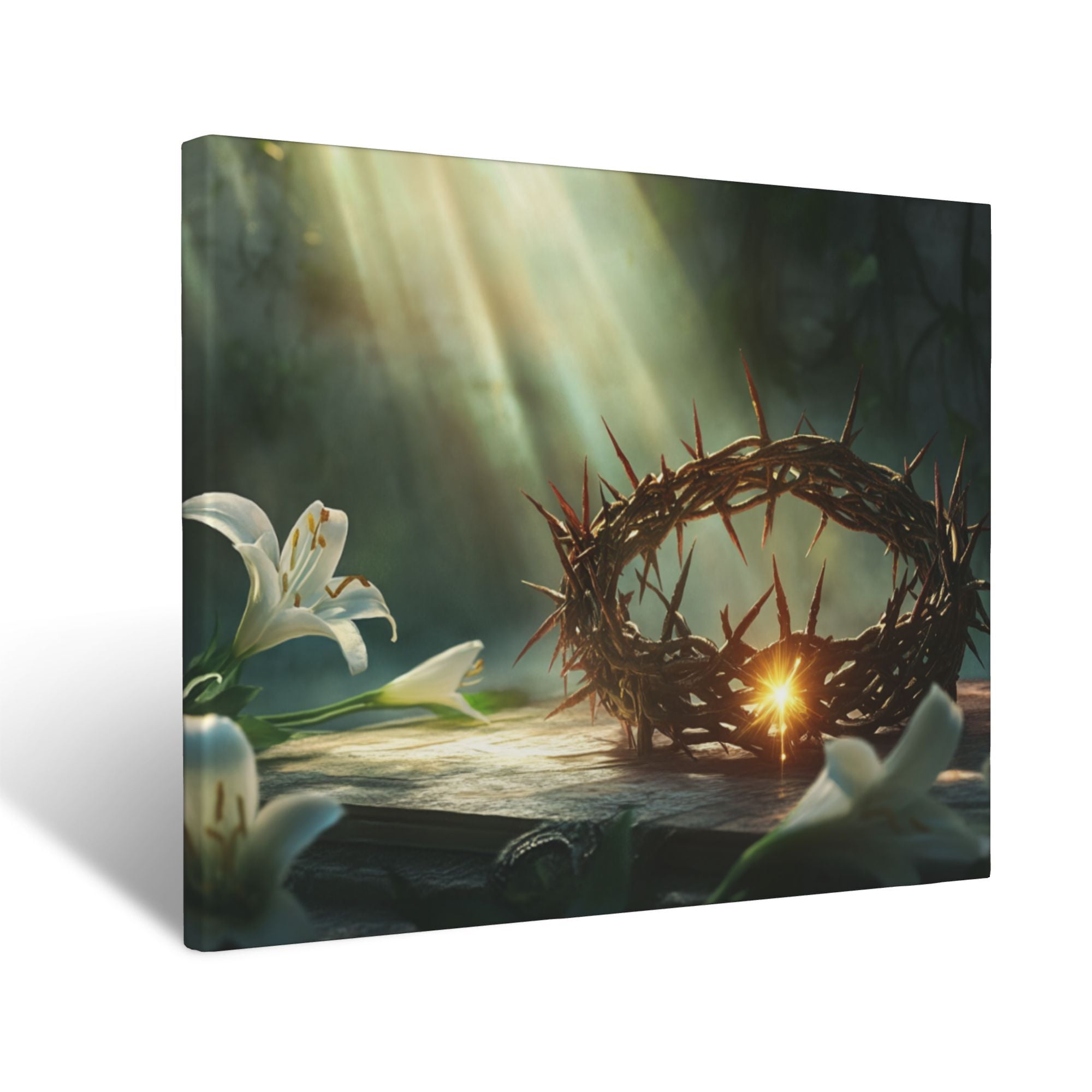 CozyNet Holy Crown Of Thorns Glowing On A Table, Surrounded By Lilies ...