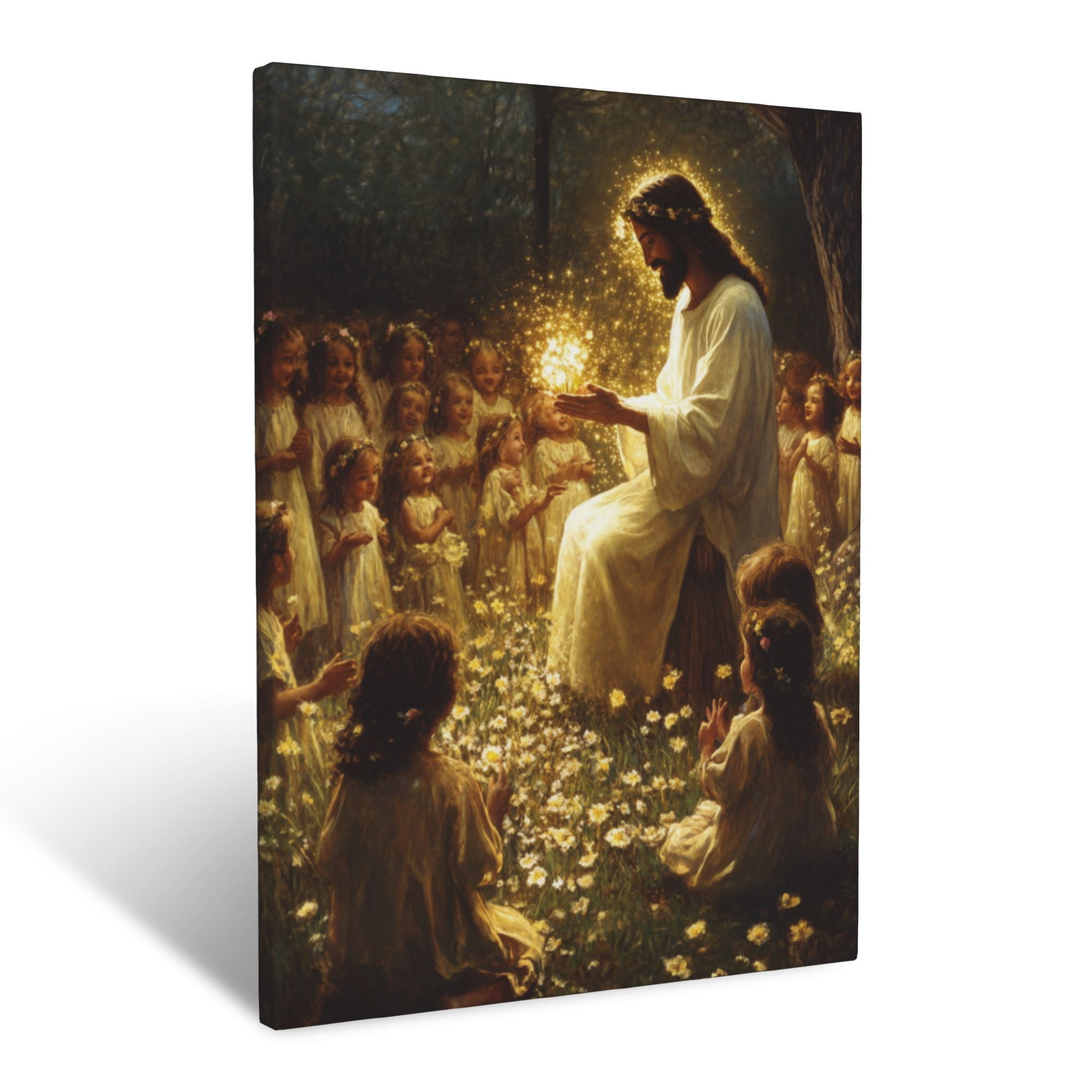 CozyNet Jesus Blessing A Glowing Crowd Of Children In A Field Of ...