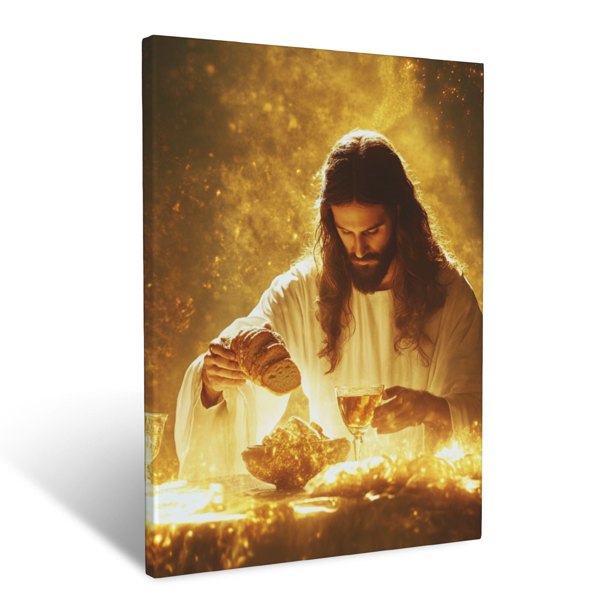 CozyNet Jesus Blessing Bread & Wine On A Glowing Table With Golden ...