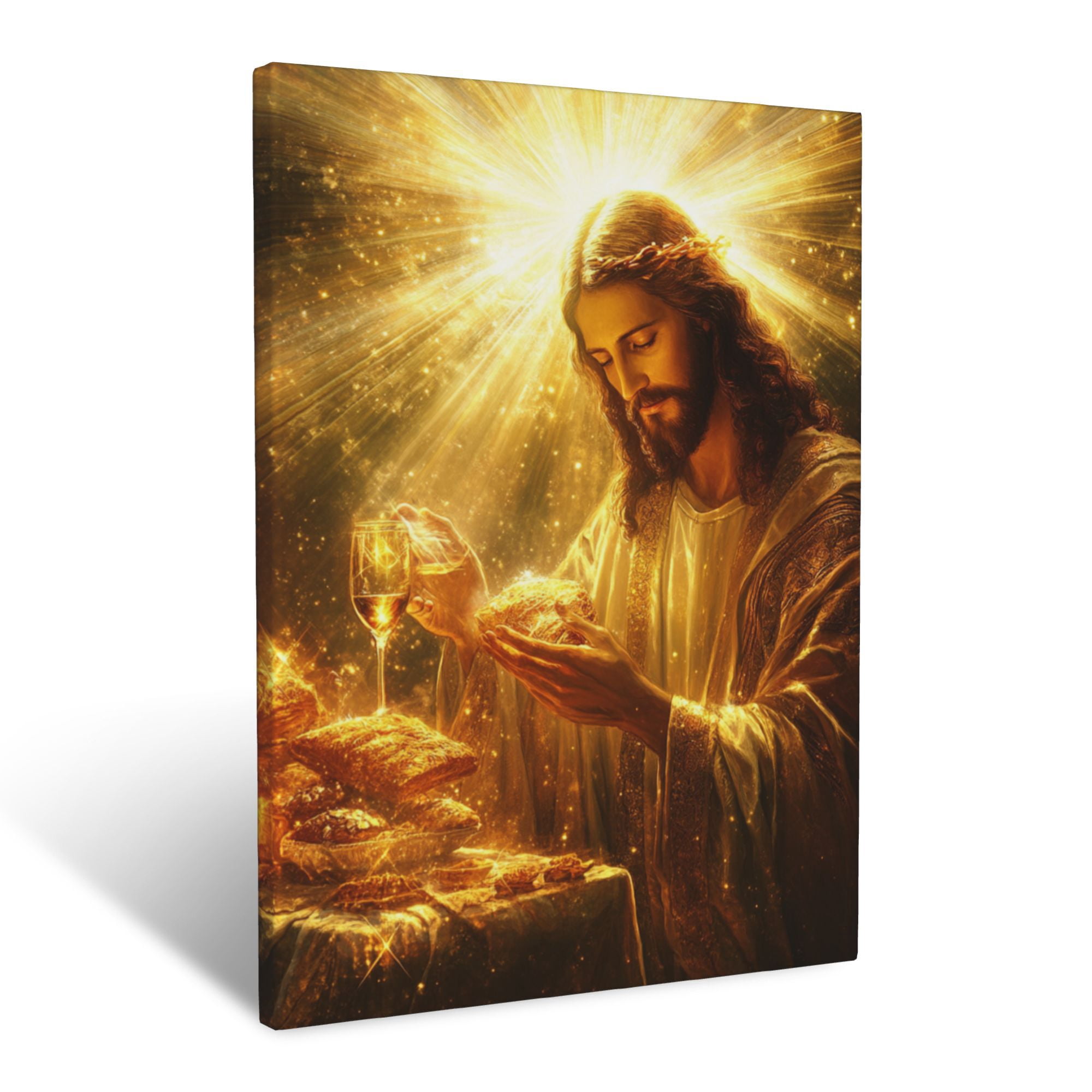 CozyNet Jesus Blessing Bread And Wine Surrounded By Radiant Light Under ...