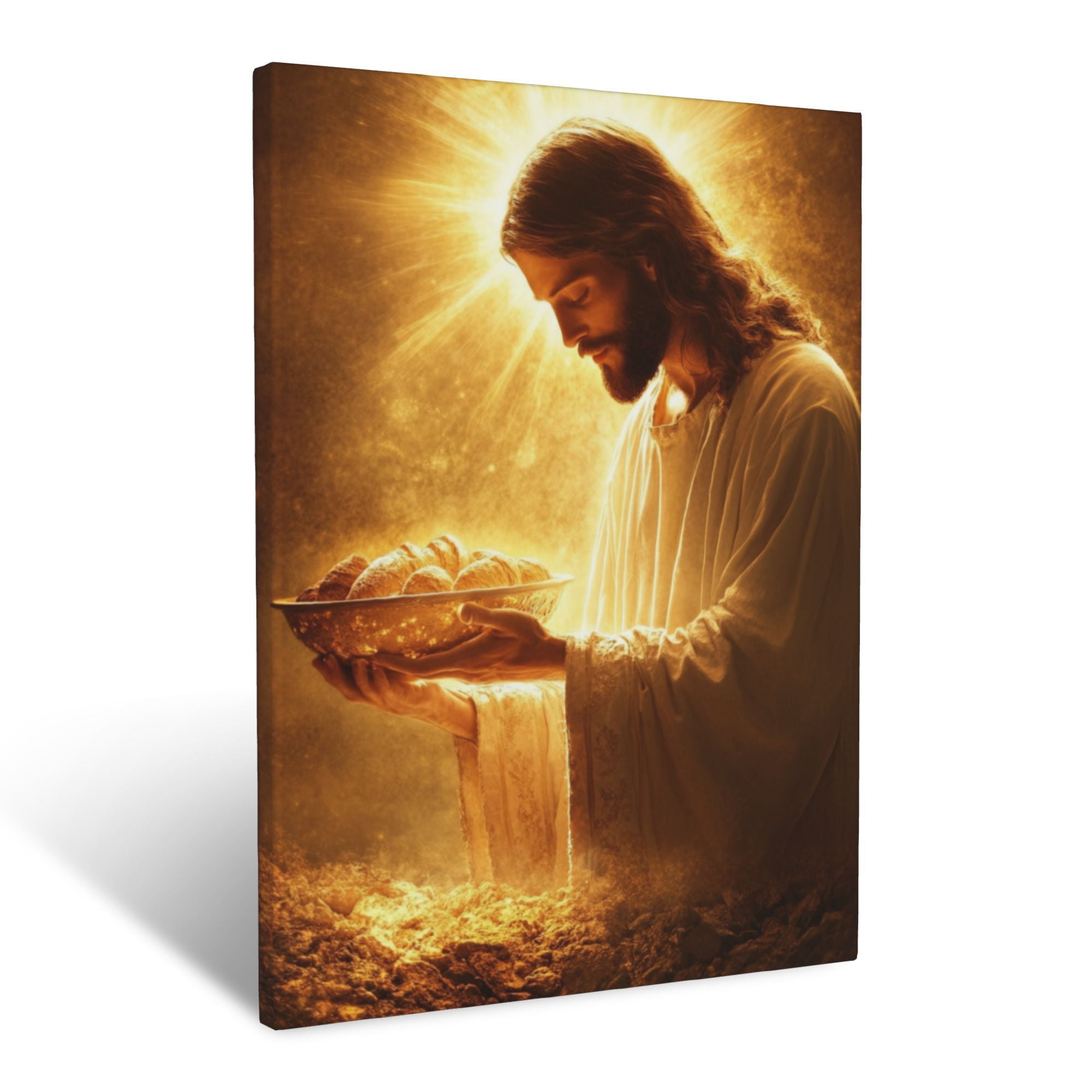 CozyNet Jesus Blessing Bread & Wine Under Radiant Golden Light Sacred ...