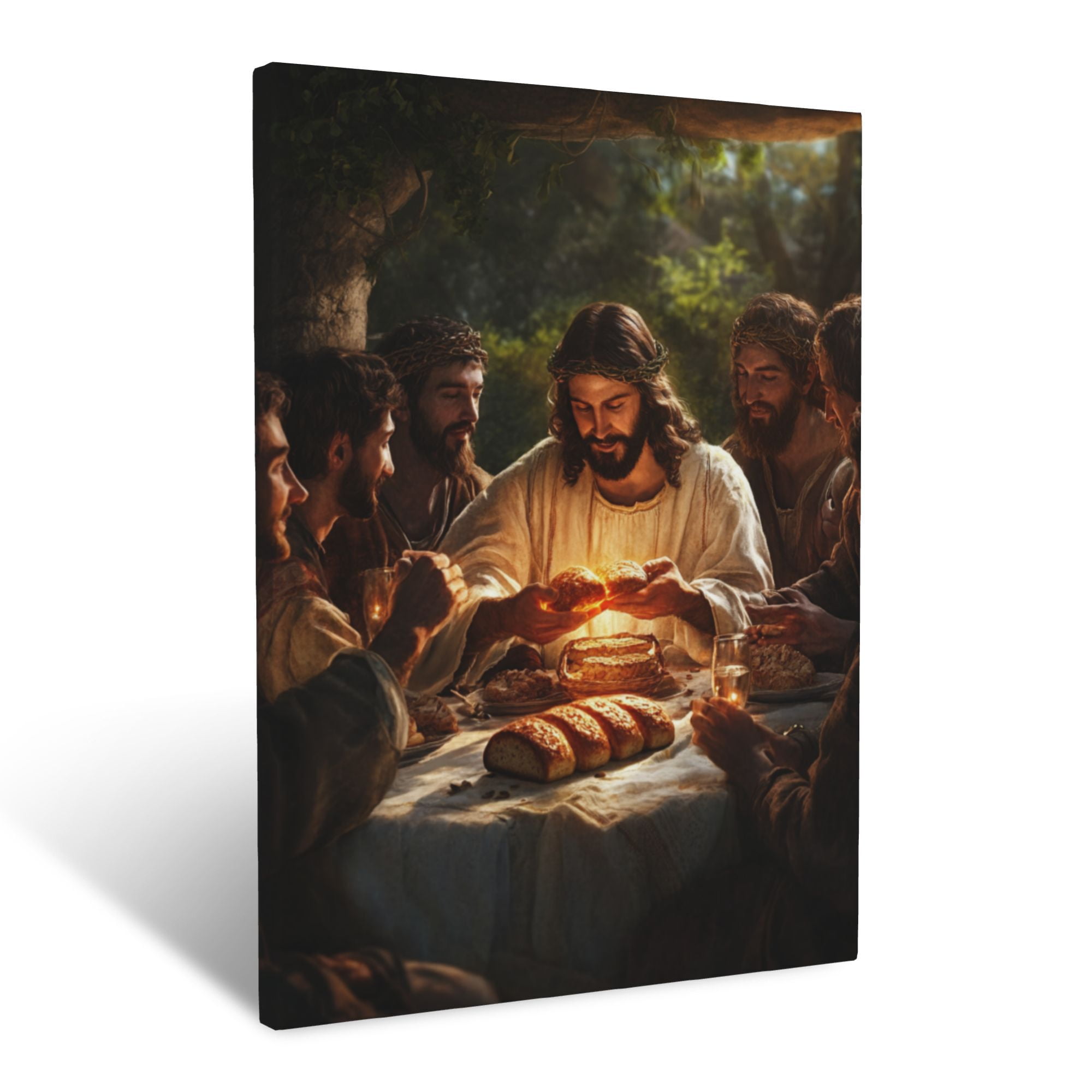 CozyNet Jesus Blessing Glowing Bread And Wine At A Table With Disciples ...