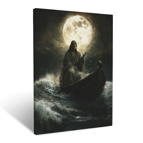CozyNet Jesus Calming A Storm On The Sea, Glowing Softly Under The ...