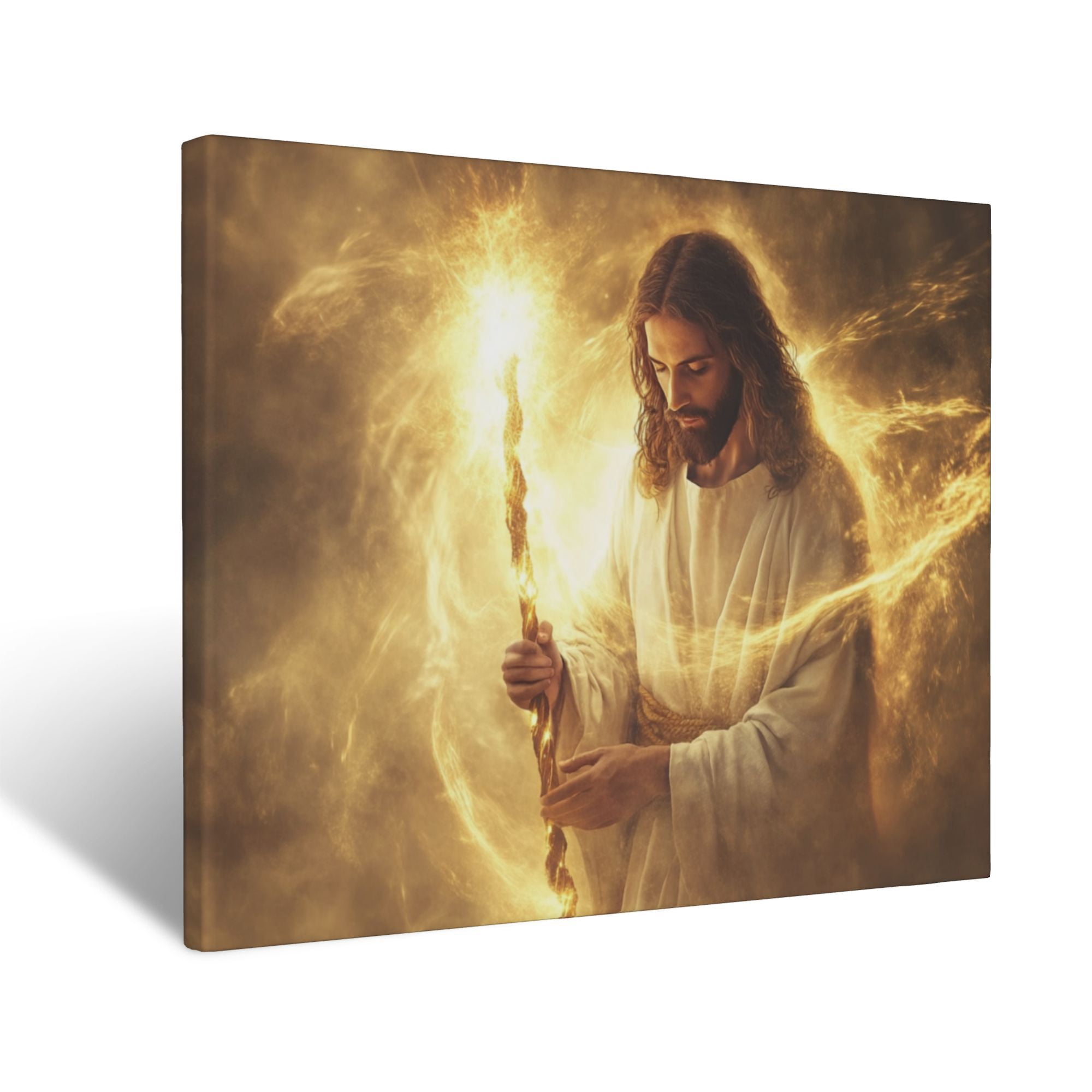 CozyNet Jesus Carrying A Glowing Staff Surrounded By Light Powerful ...