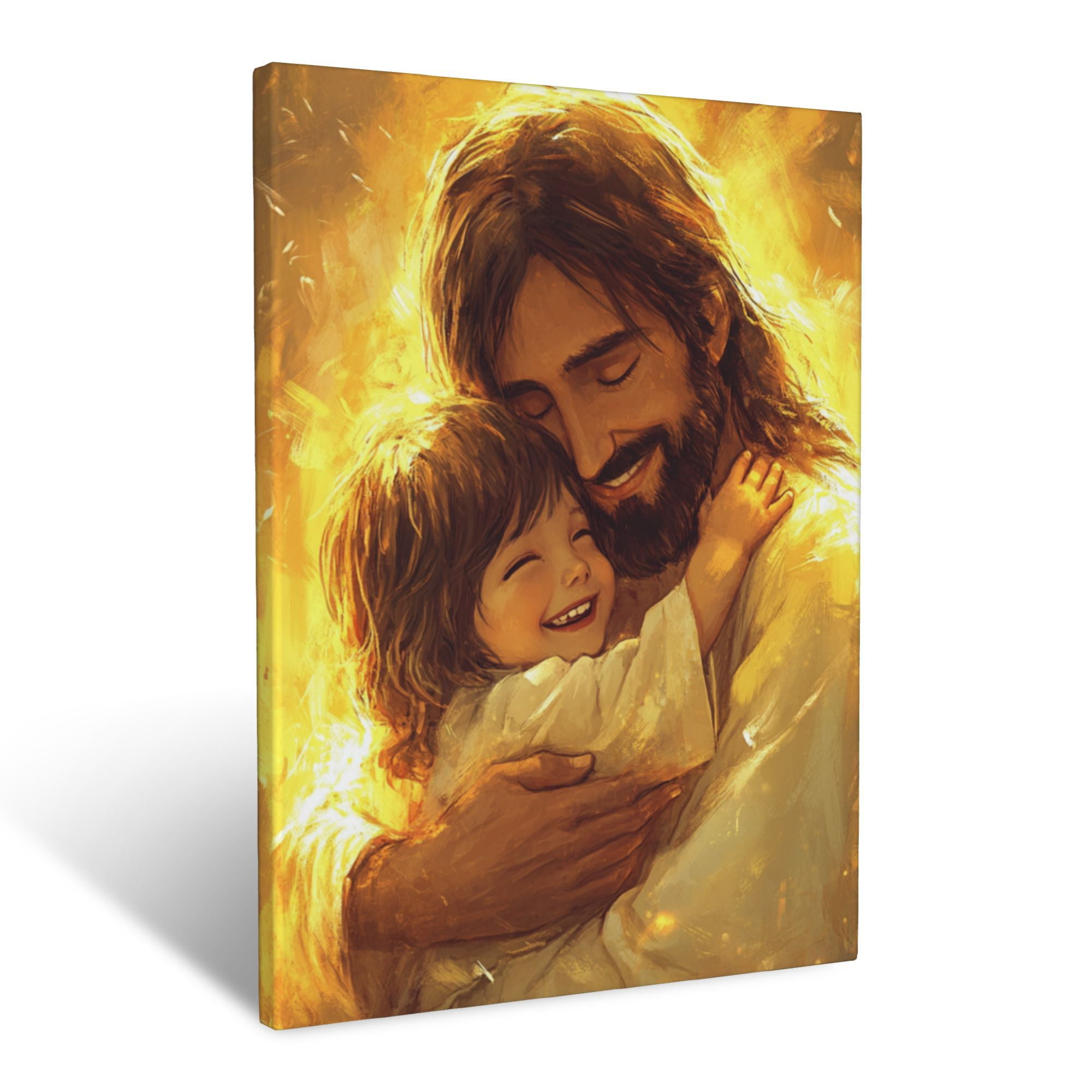CozyNet Jesus Embracing A Child, Both Smiling, Surrounded By A Warm And ...