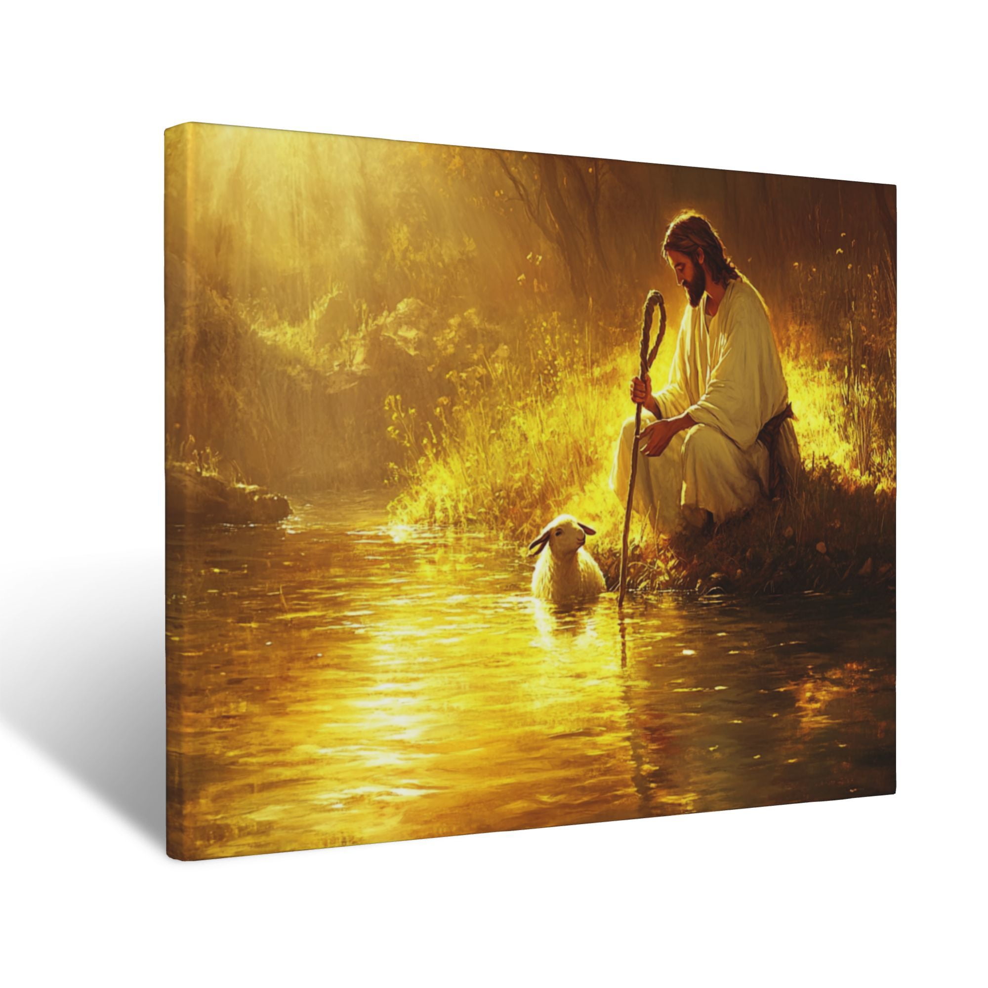 CozyNet Jesus Glowing As He Kneels With A Radiant Shepherd Crook Beside ...