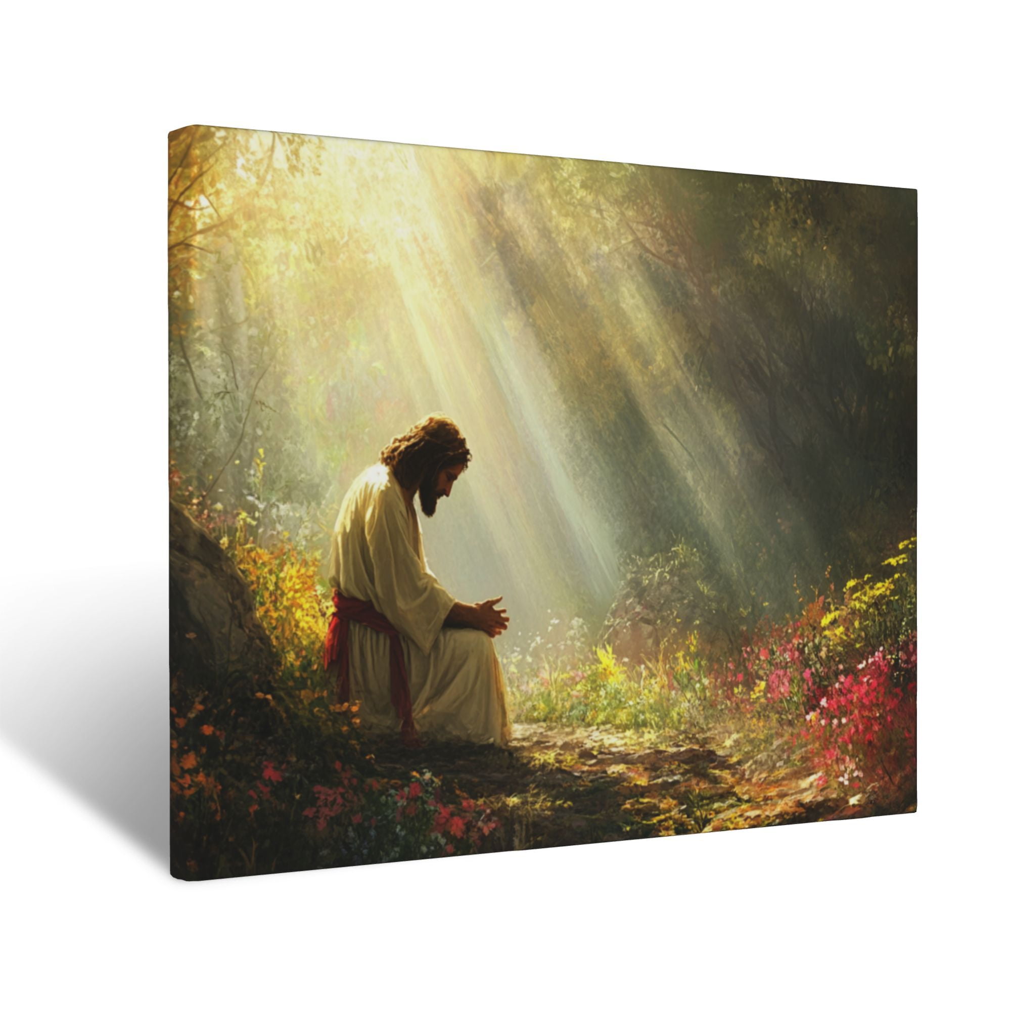 CozyNet Jesus Glowing In A Peaceful Garden, Kneeling In Prayer Under ...